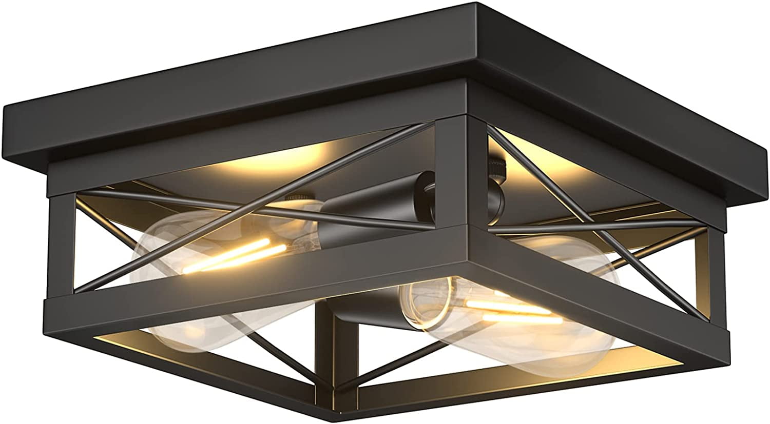 Pynsseu 2-Light Rustic Farmhouse Flush Mount Ceiling Light, Industrial Metal Fixture - Black ...