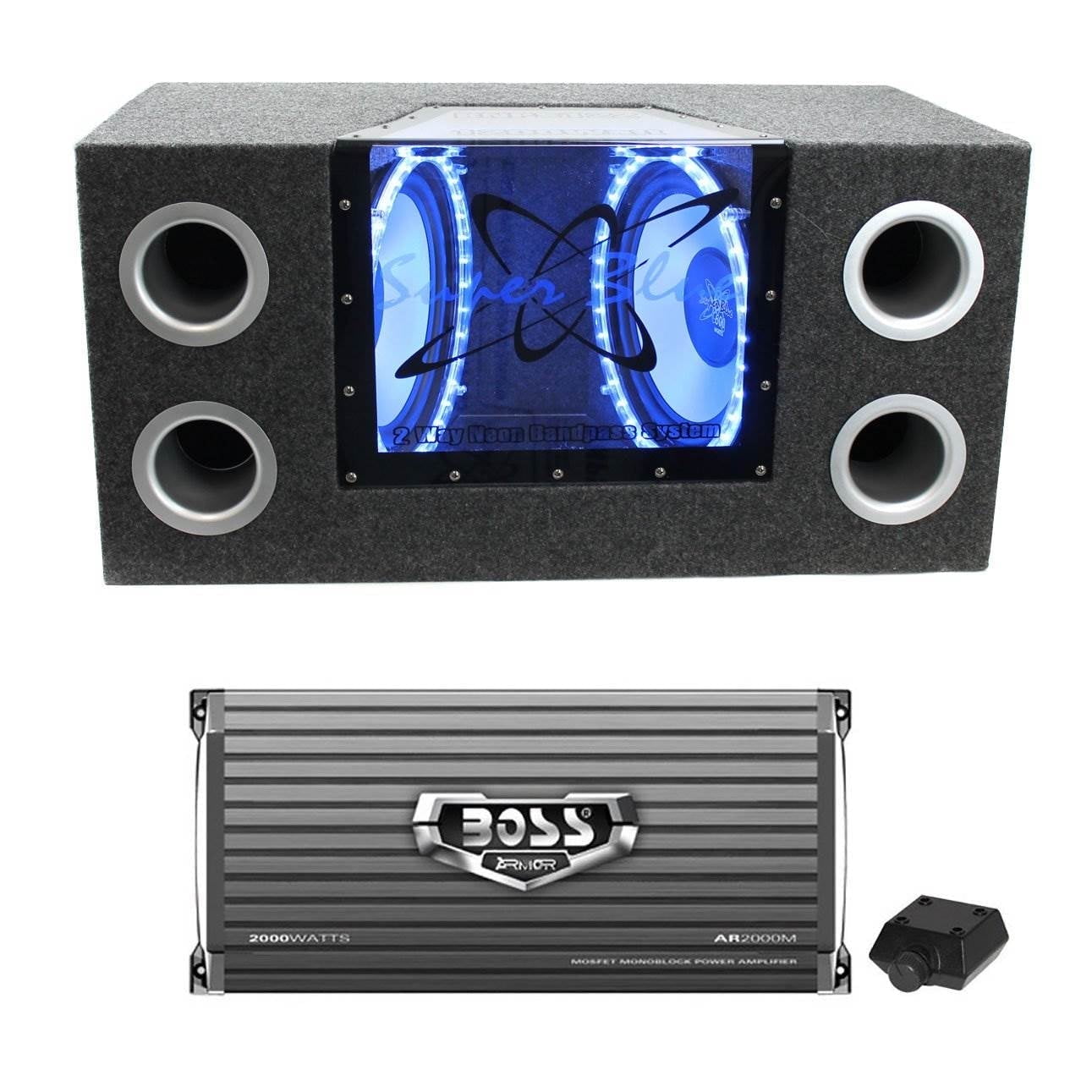 Pyramid 10" 1000W Car Subwoofers with 2000W 2-Ohm 2-Channel Amp, Pack ...