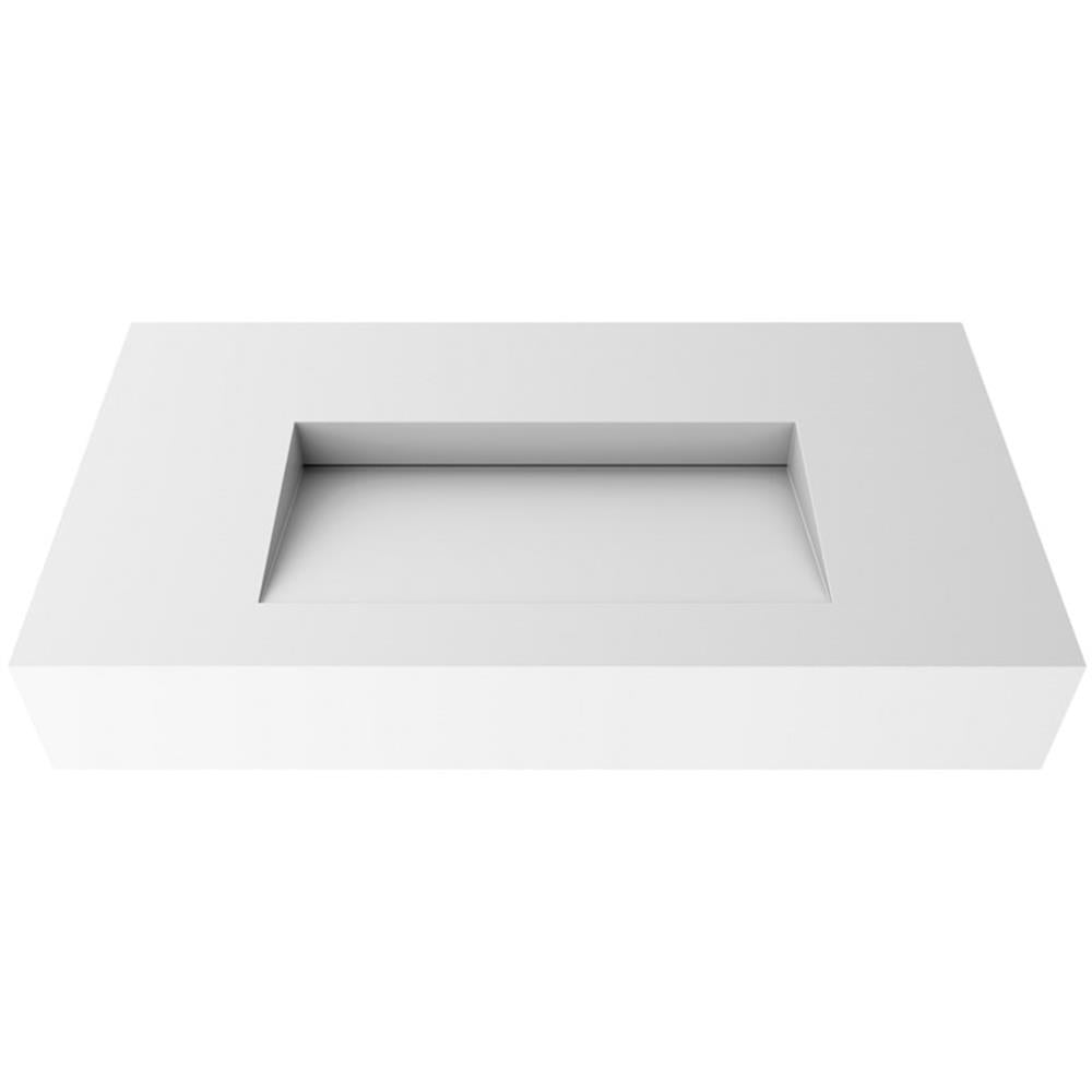 Pyramid 36" Solid Surface Bathroom Sink in White No Faucet Hole ...