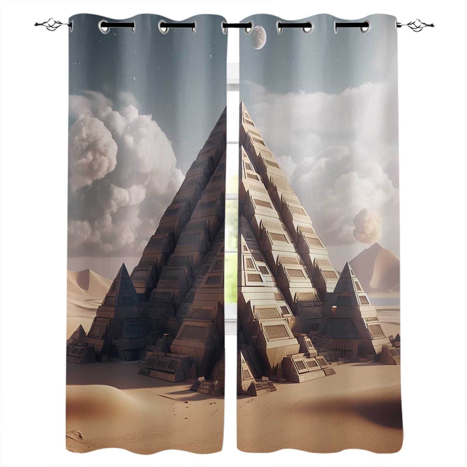 Pyramid Clouds Moon Sky Desert Stars Curtains for Living Room Window ...