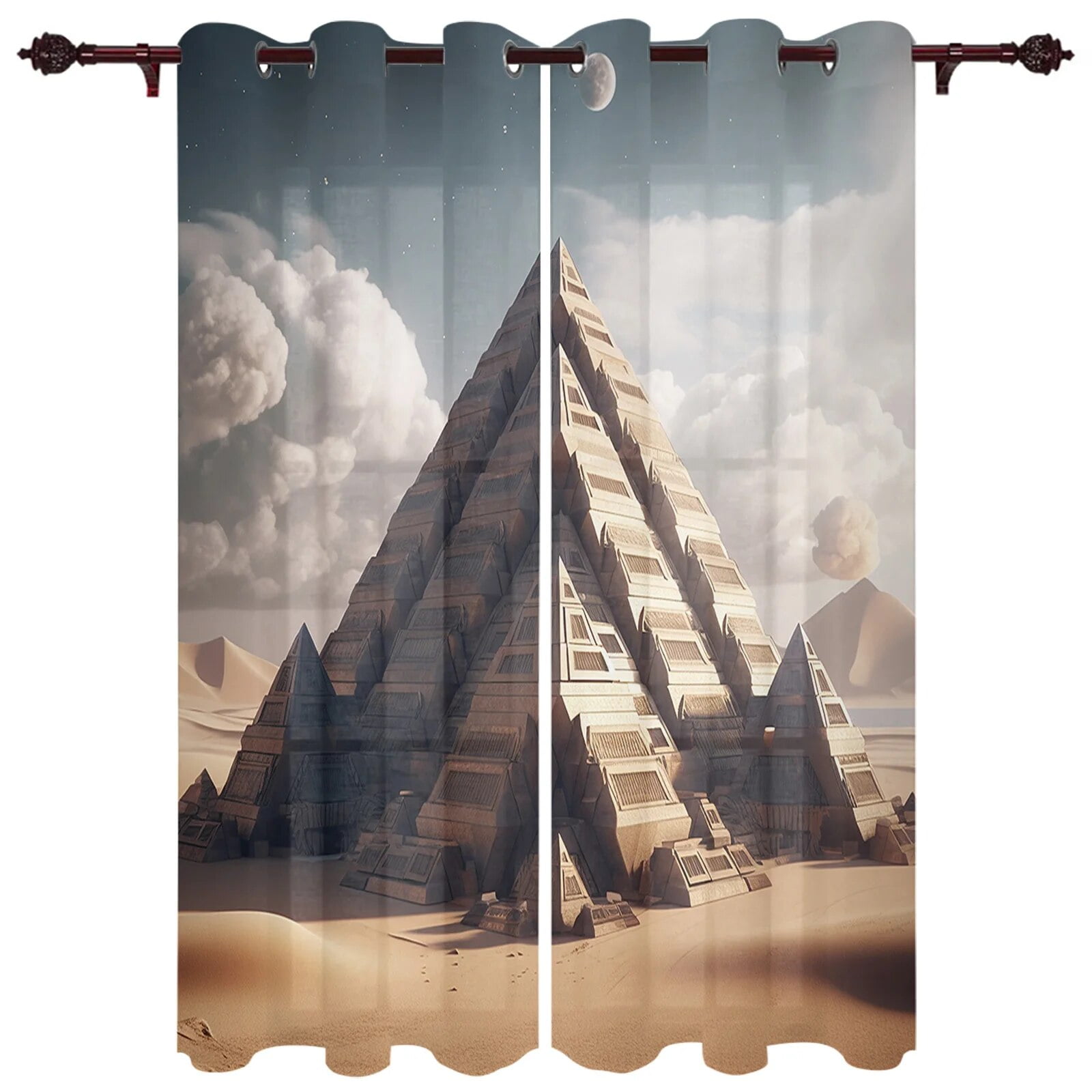 Pyramid Clouds Moon Sky Desert Stars Modern Curtains For Bedroom Cafe ...