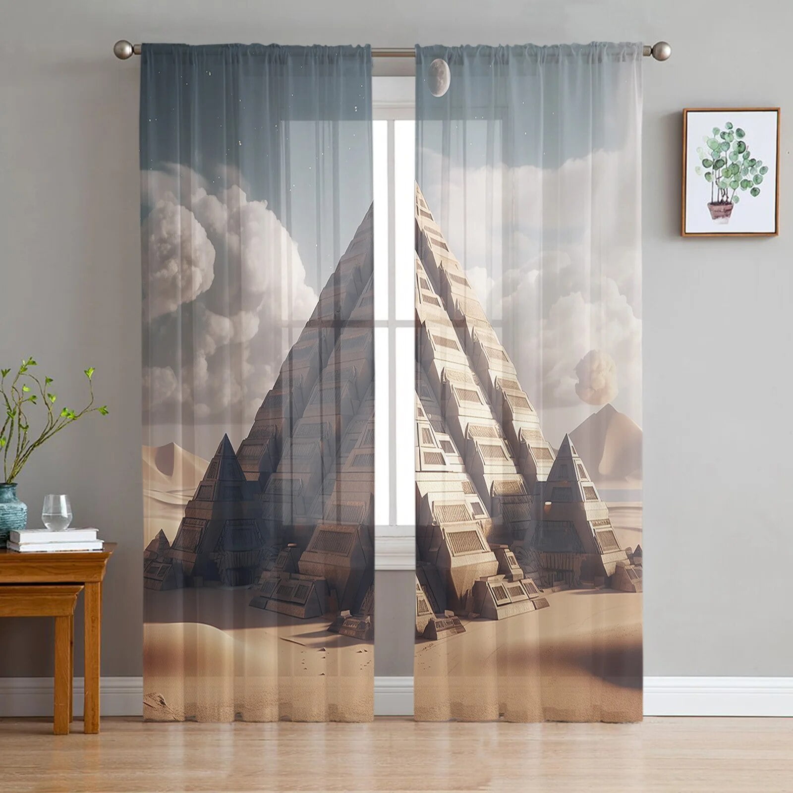 Pyramid Clouds Moon Sky Desert Stars Tulle Curtains for Living Room ...