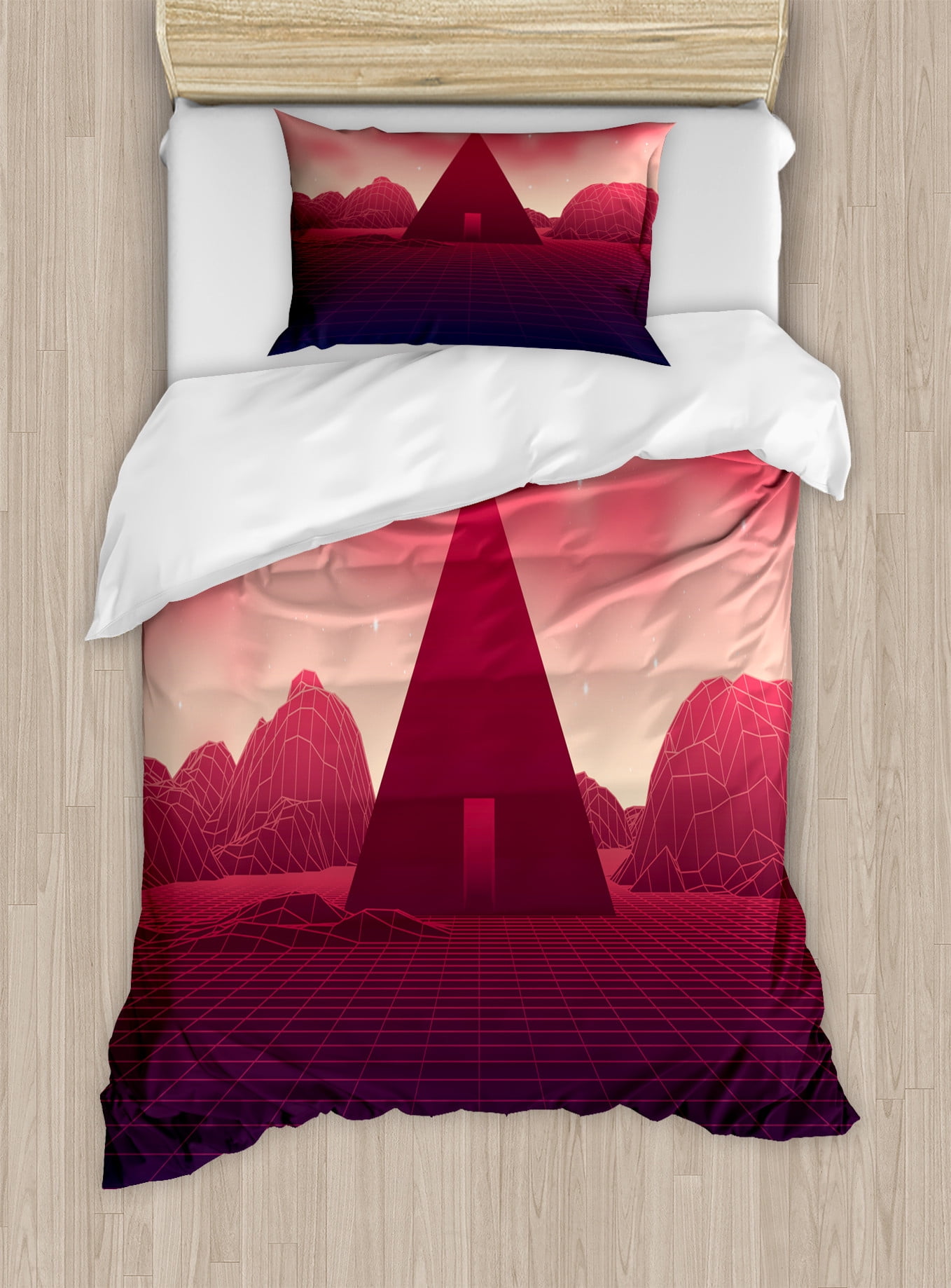 Pyramid Duvet Cover Set, Retrowave Inspired Art Retro Quirky Graphics ...