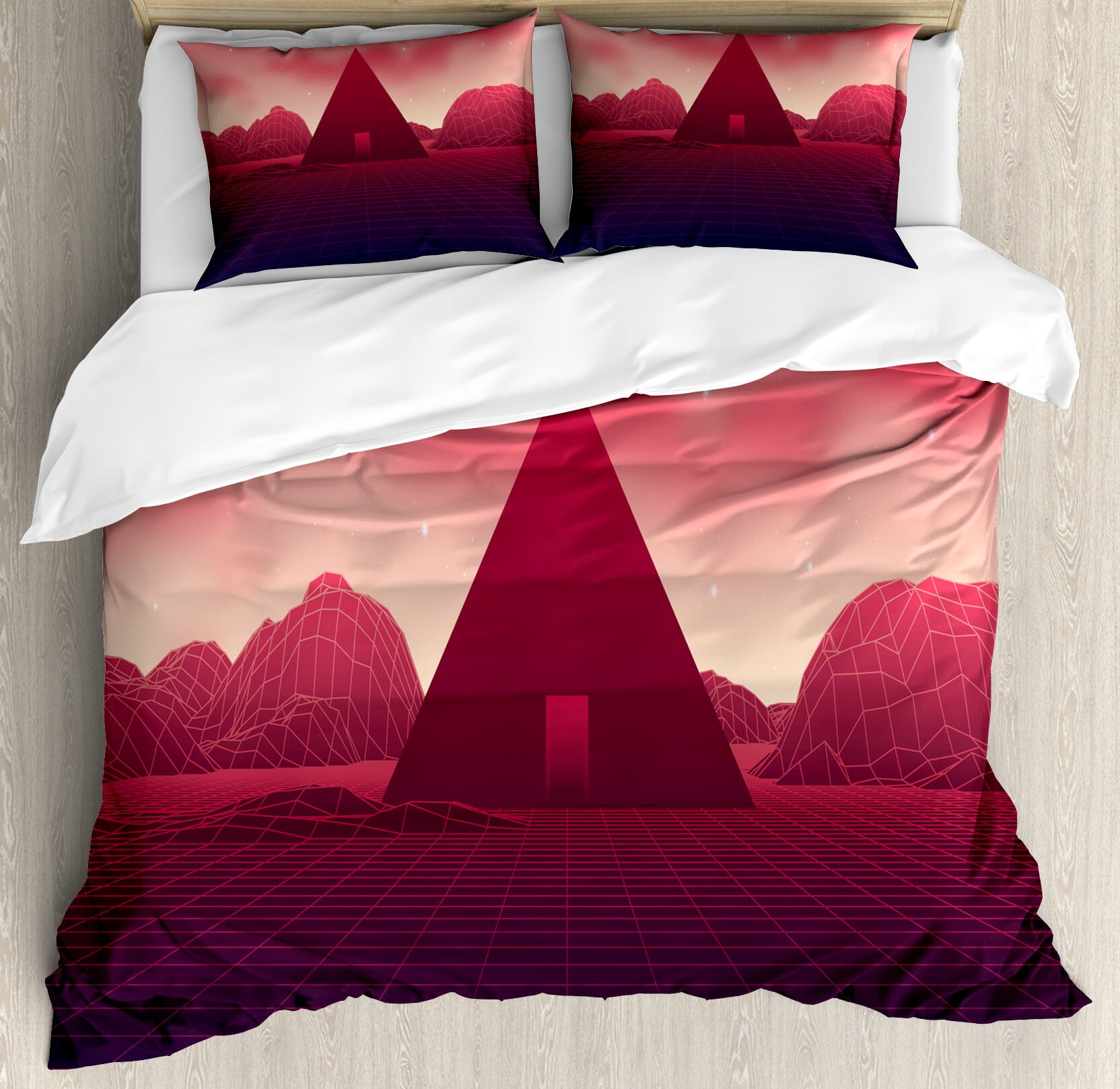 Pyramid Duvet Cover Set, Retrowave Inspired Art Retro Quirky Graphics ...