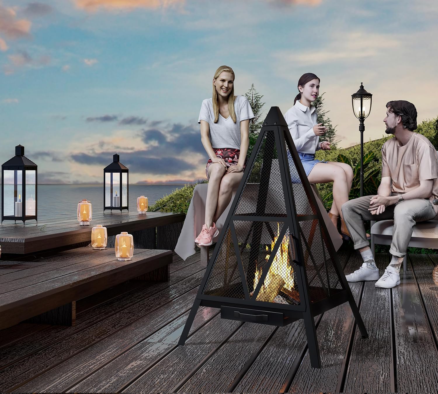 Pyramid Fire Pit, Heavy-Duty Steel Smokeless Wood Burning Fire Bowl for ...