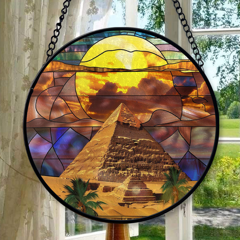 Pyramid of Giza - Giza, Nile River, Egypt: Stained Glass Style Wall or ...