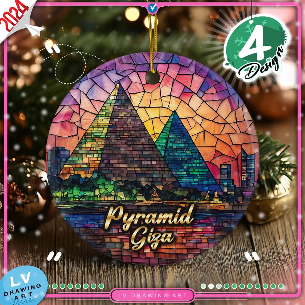 Pyramid Of Giza Ornament: Stained Glass Style Ceramic Ornament 2D FLAT ...