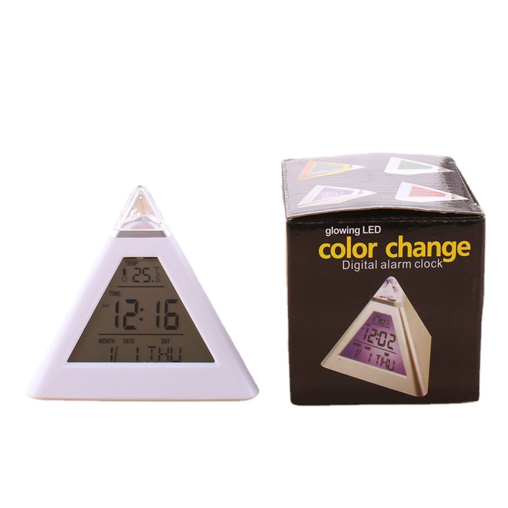 Pyramid Shape Digital Led Alarm Clock Time Date Temperature Display 7 ...