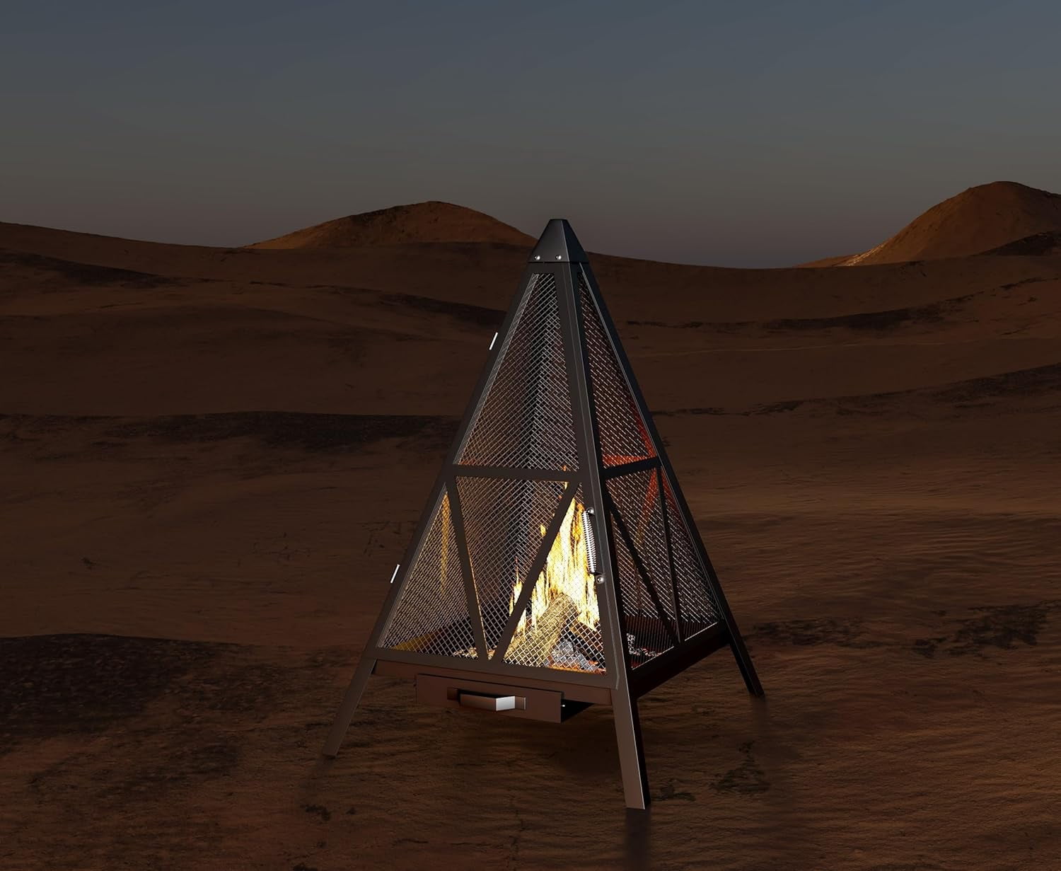 Pyramid Shape Heavy-Duty Steel Mesh Outdoor Fire Pit Includes Poker ...