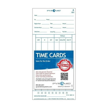 Pyramid Time Systems Time Cards for 2600, Pack of 100 - Walmart.com