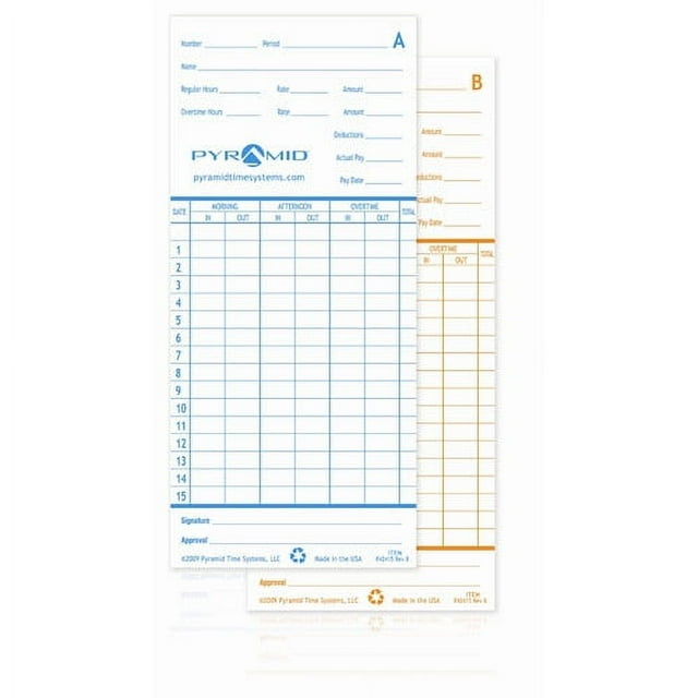 Pyramid Time Systems Time Cards for 2600, Pack of 100 - Walmart.com