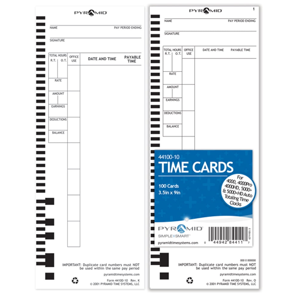 Pyramid Weekly Time Cards 100 Pack, 44100 - Walmart.com