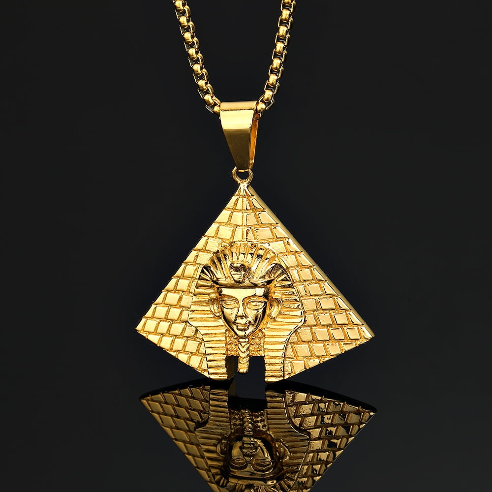 Pyramid pharaoh sphinx Pendant Necklace 14K Yellow Gold Chains For Men ...