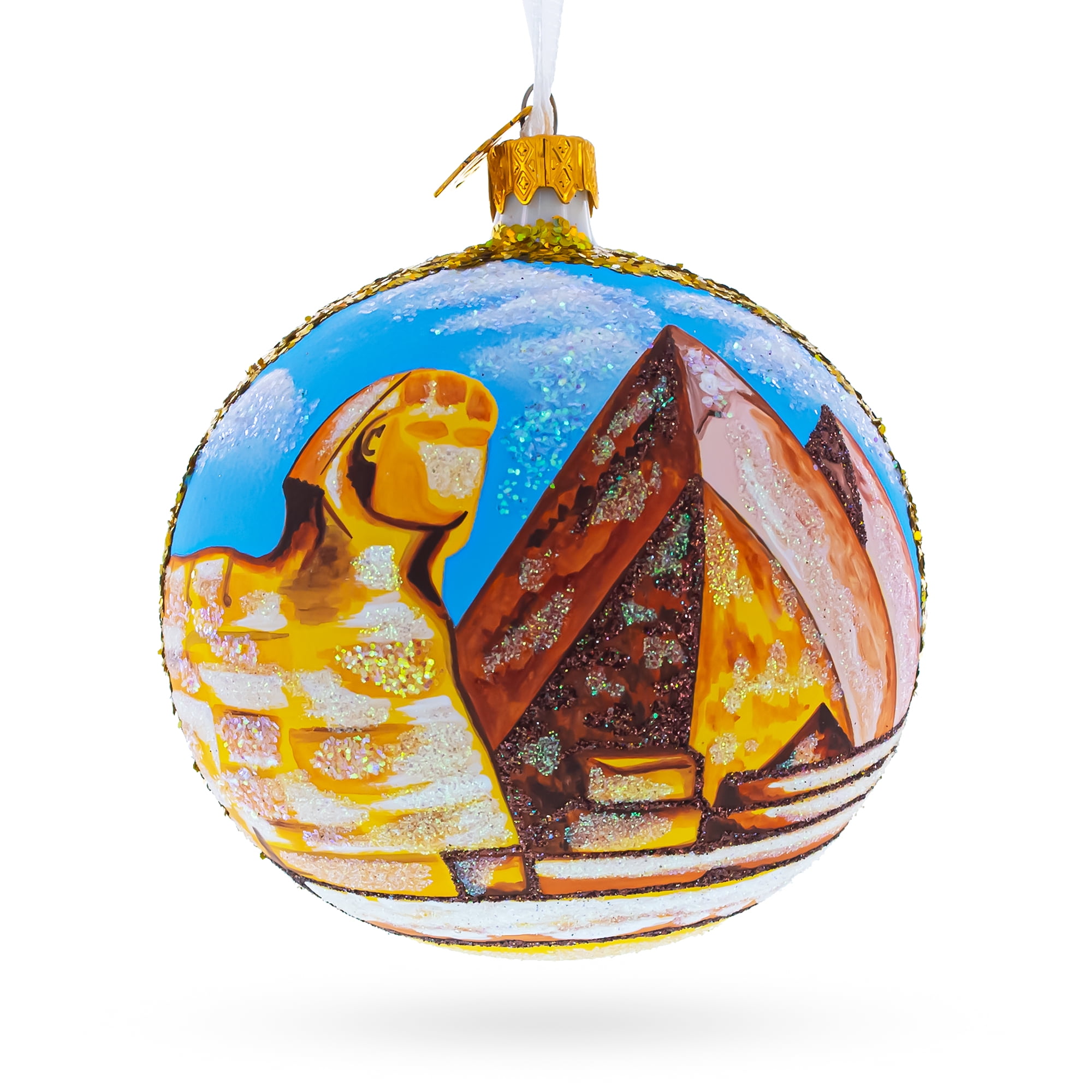 Pyramids and Great Sphinx of Giza, Egypt Glass Ball Christmas Ornament ...