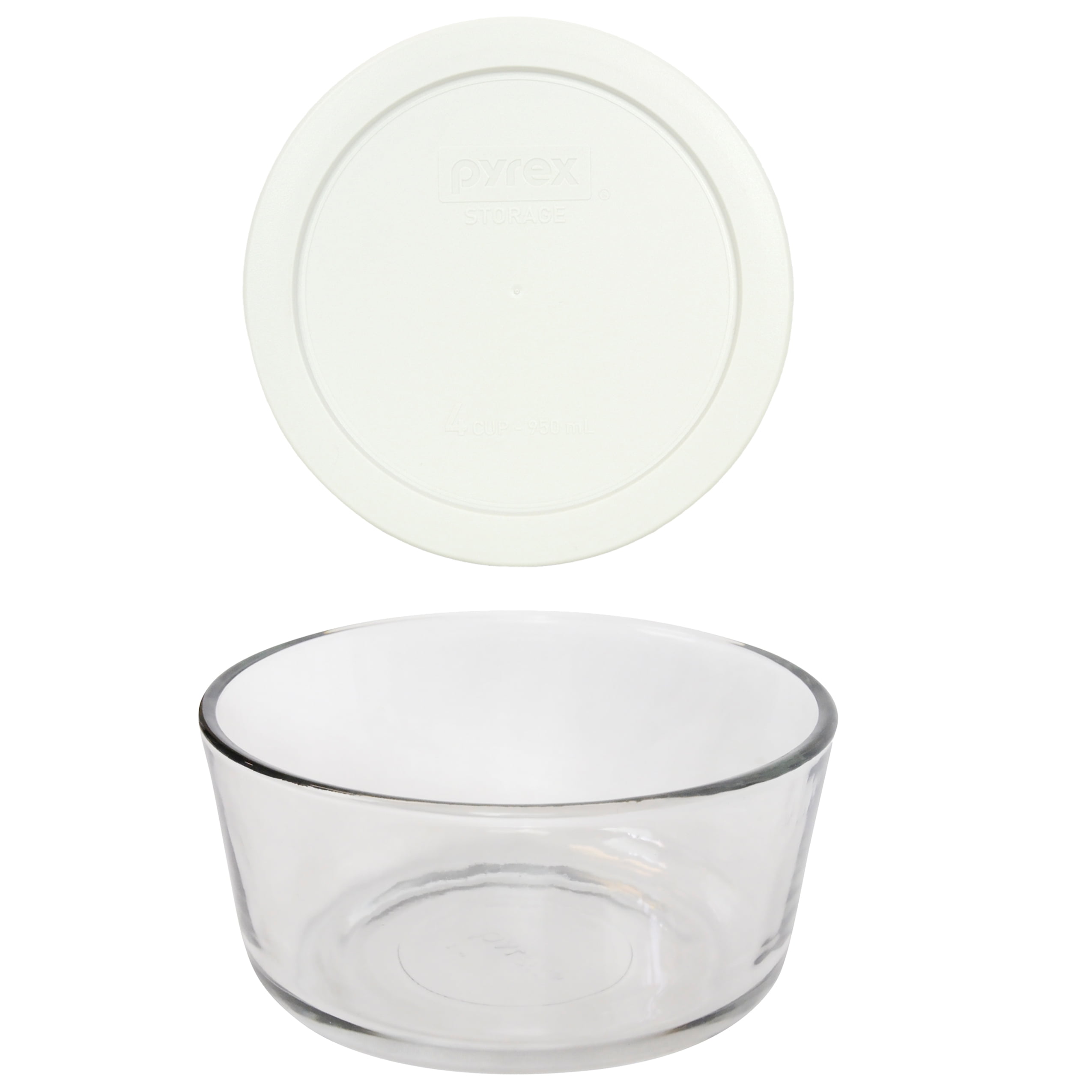 Pyrex 7201 4-Cup Glass Food Storage Bowl with White Lid, Microwave Safe ...