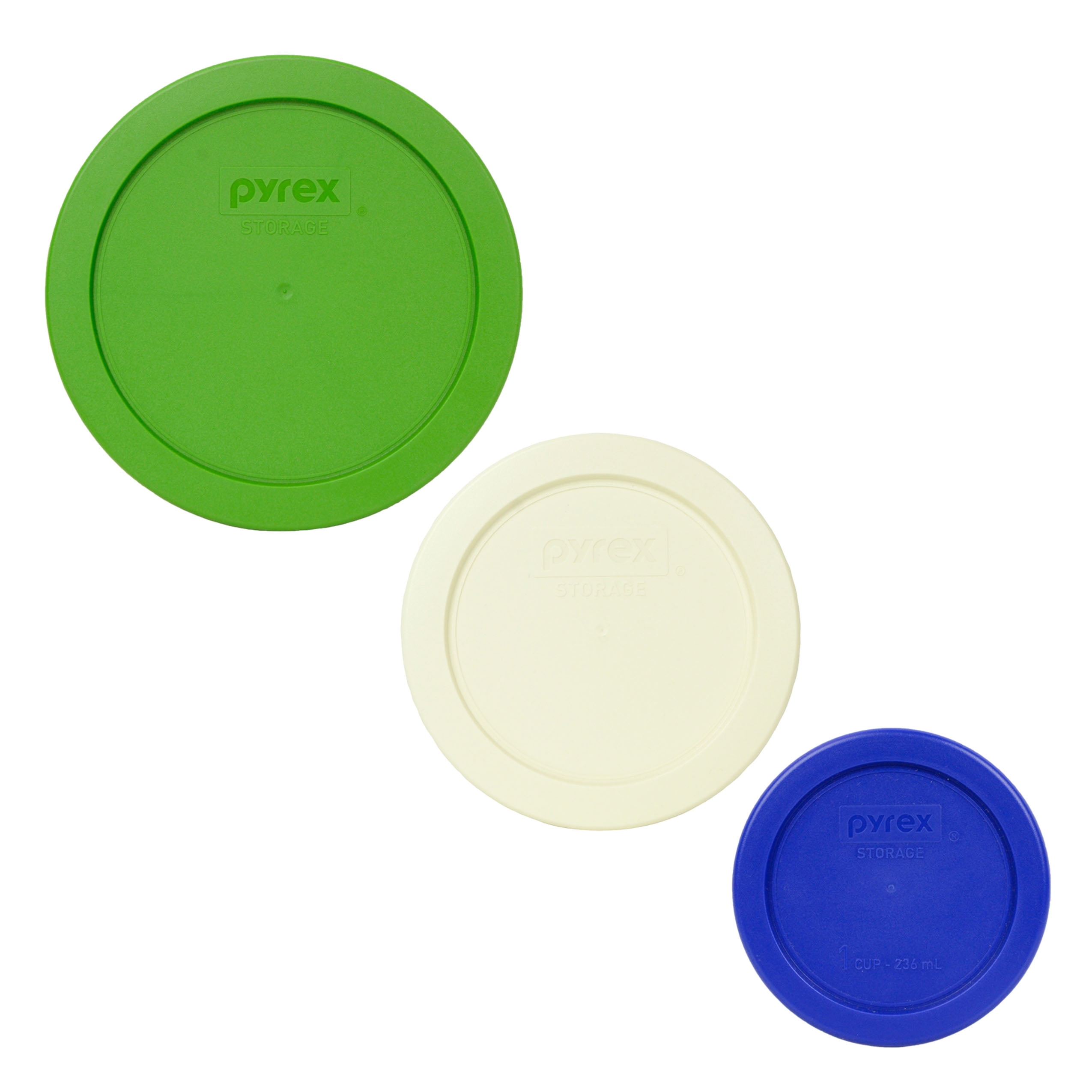 Pyrex (1) 7201-PC Lawn Green, (1) 7200-PC Sour Cream, and (1) 7202-PC ...
