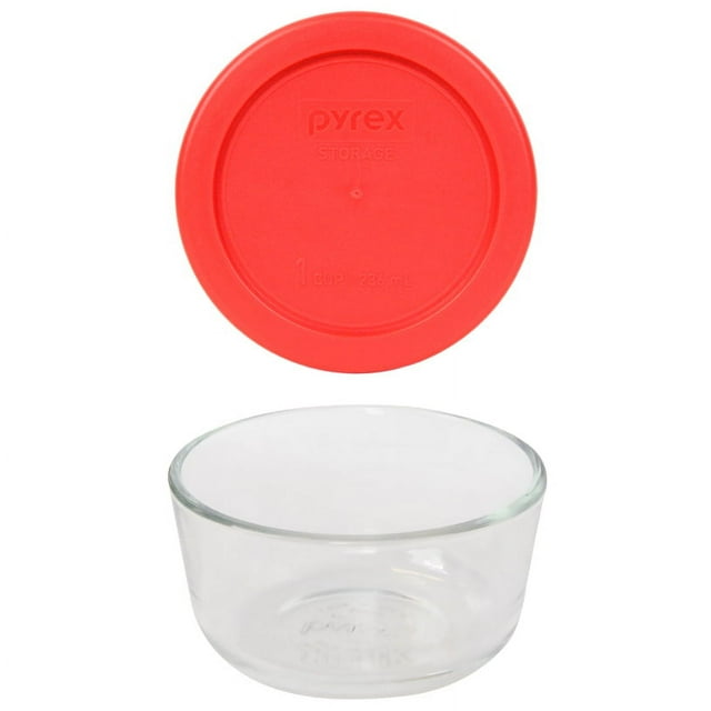Pyrex (1) 7202 1-Cup Glass Food Storage Bowl and (1) 7202-PC Red ...