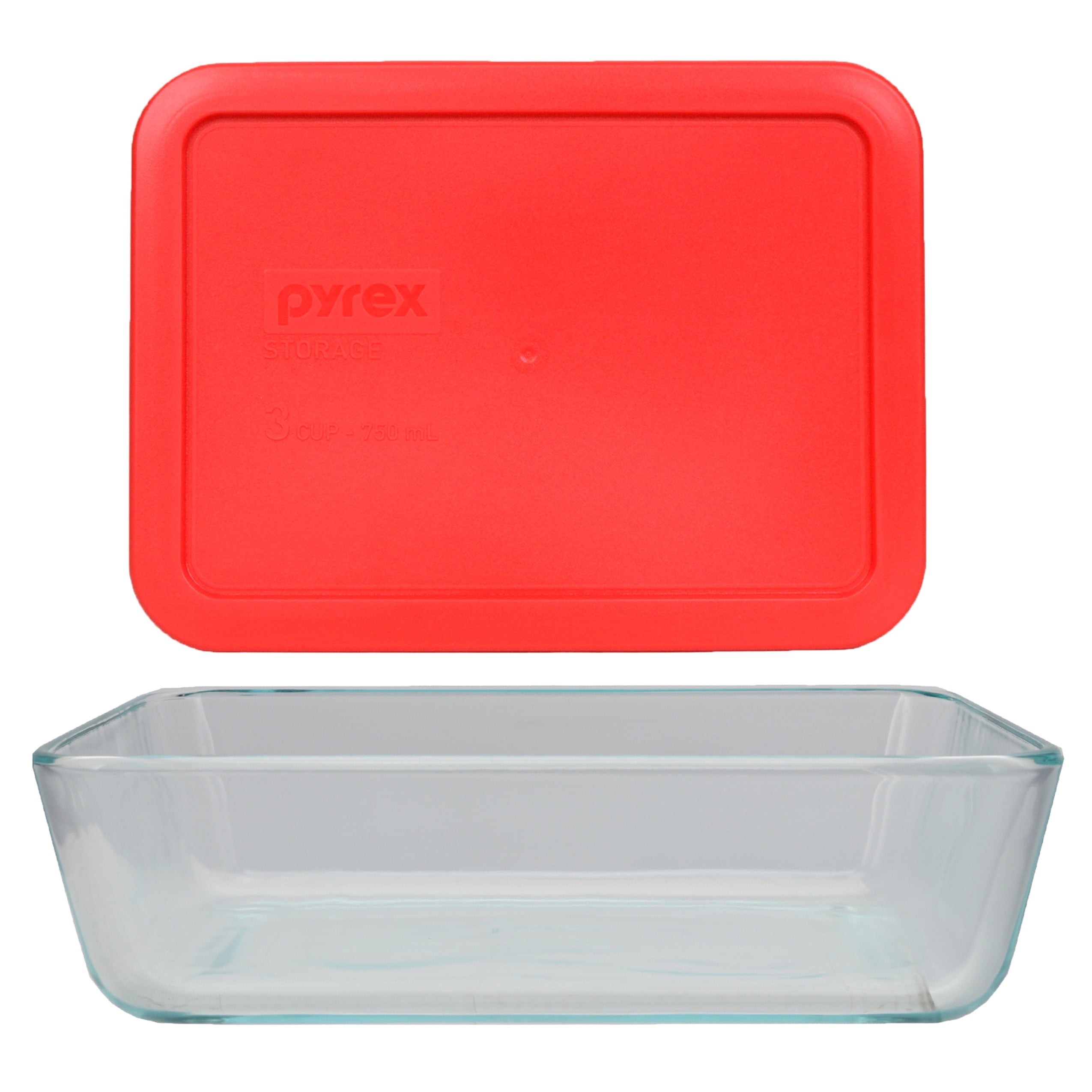 Pyrex (1) 7210 3-Cup Glass Dish & (1) 7210-PC Red Lid - Walmart.com