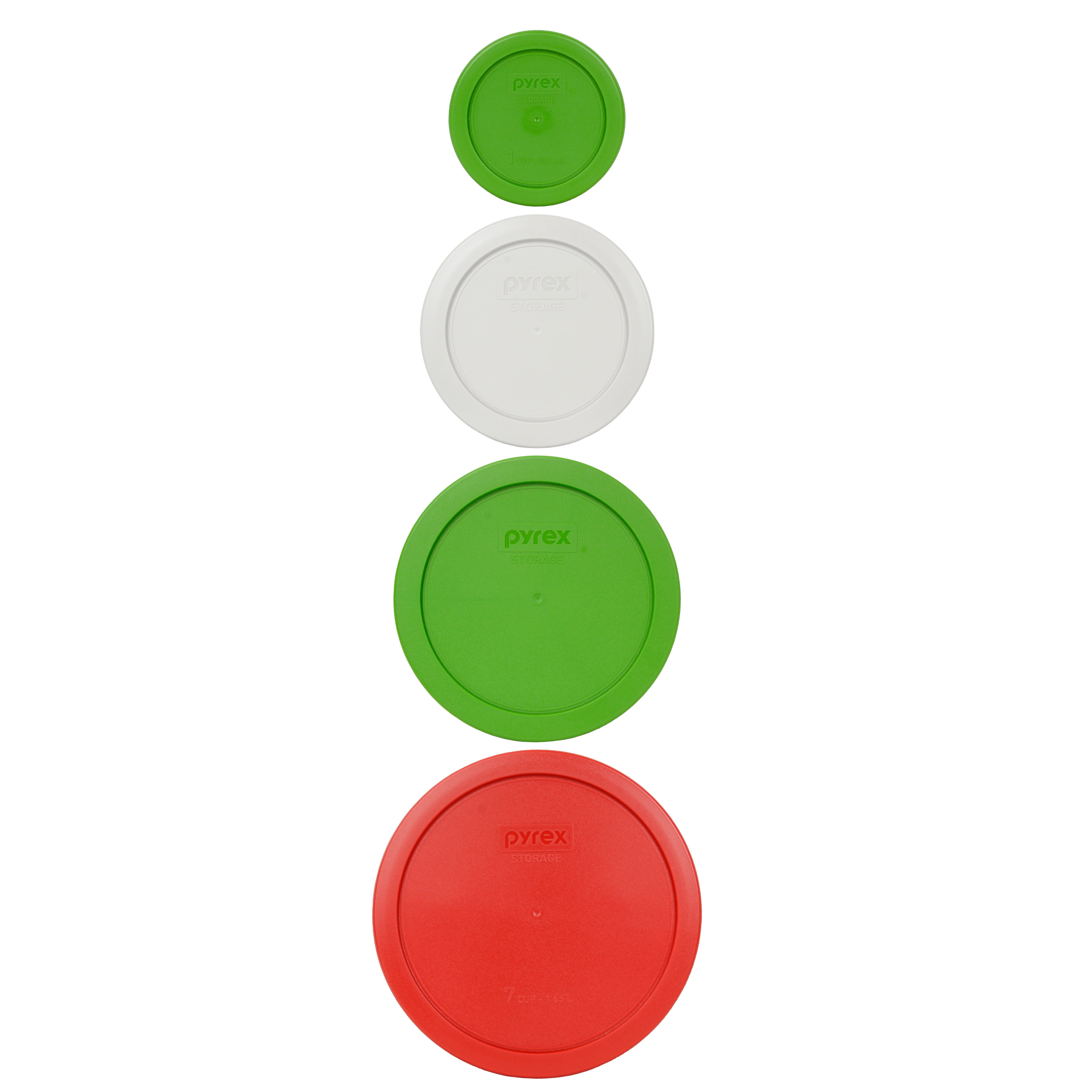 Pyrex (1) 7402-PC Poppy Red Lid, (1) 7201-PC Lawn Green Lid, (1) 7200 ...