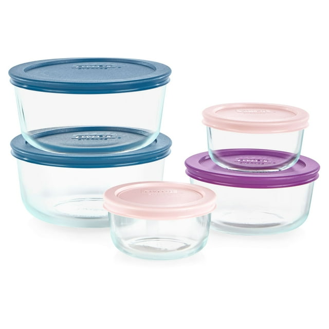 Pyrex 10-Piece Glass Food Storage Set, Large Meal Prep, Fresh Round ...