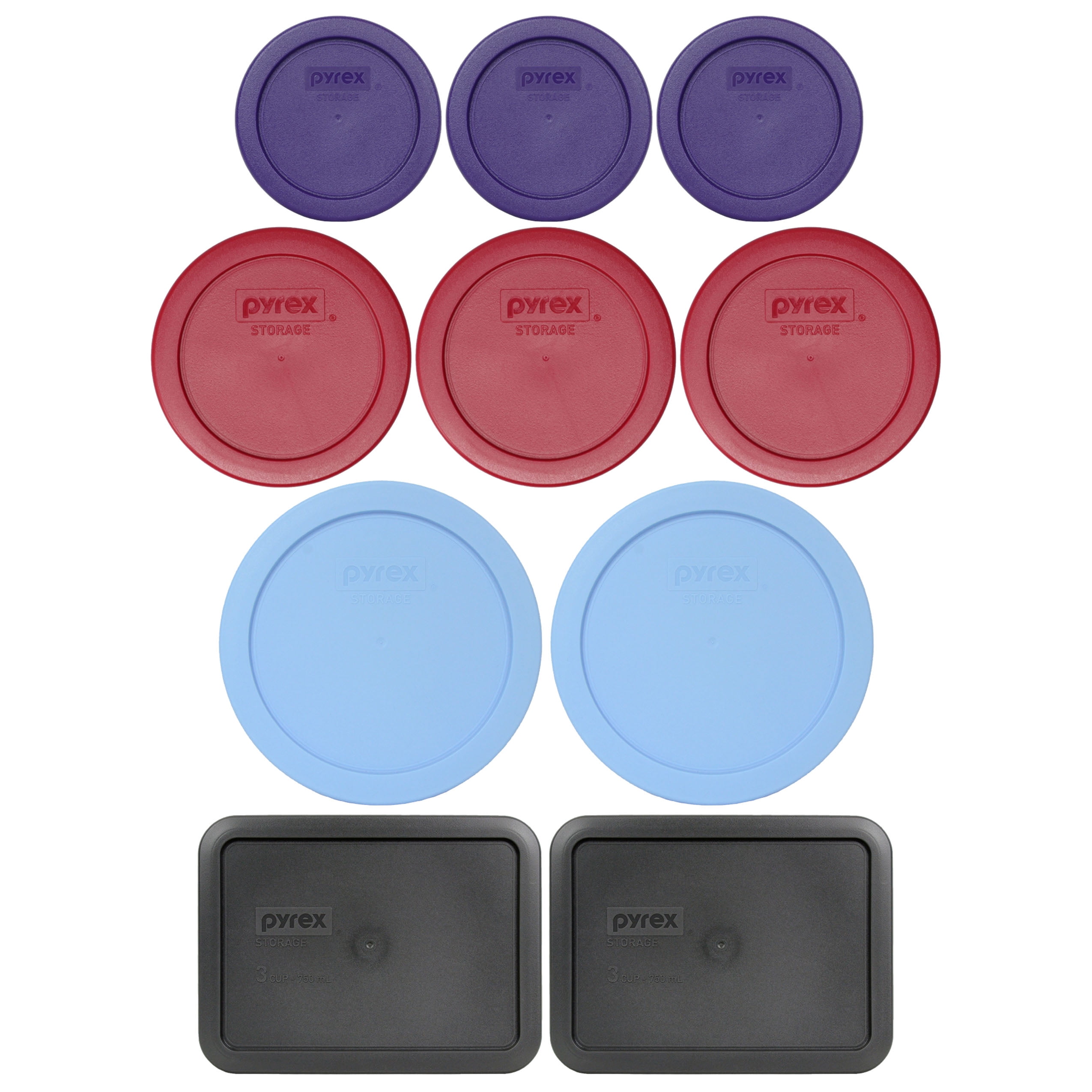 Pyrex 10-Piece Plastic Lid Various Color Scheme Bundle for Pyrex 7202 ...