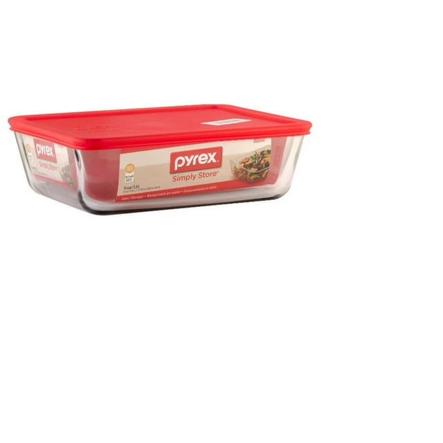 Pyrex Large 11-cup Rectangle Glass Food Storage Container with Red Lid ...