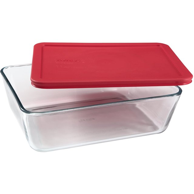 Pyrex 11-cup Rectangular Glass Food Storage Container with Red Lid ...