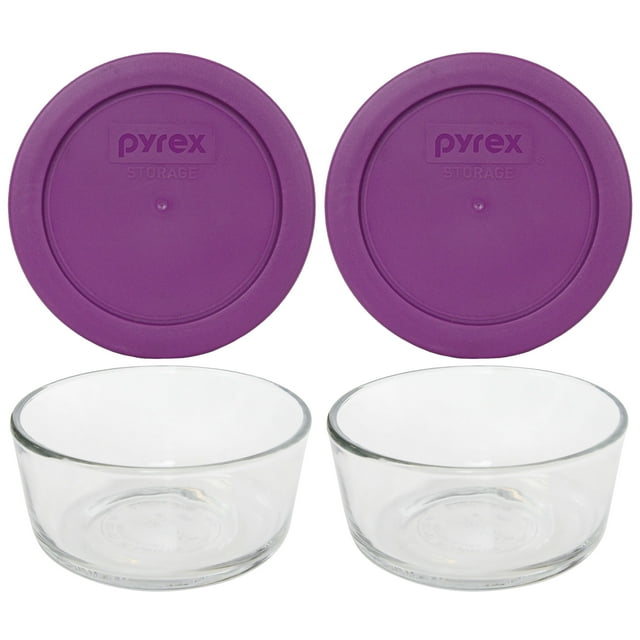 Pyrex (2) 7200 2-Cup Clear Glass Storage Bowls and (2) 7200-PC Thistle ...