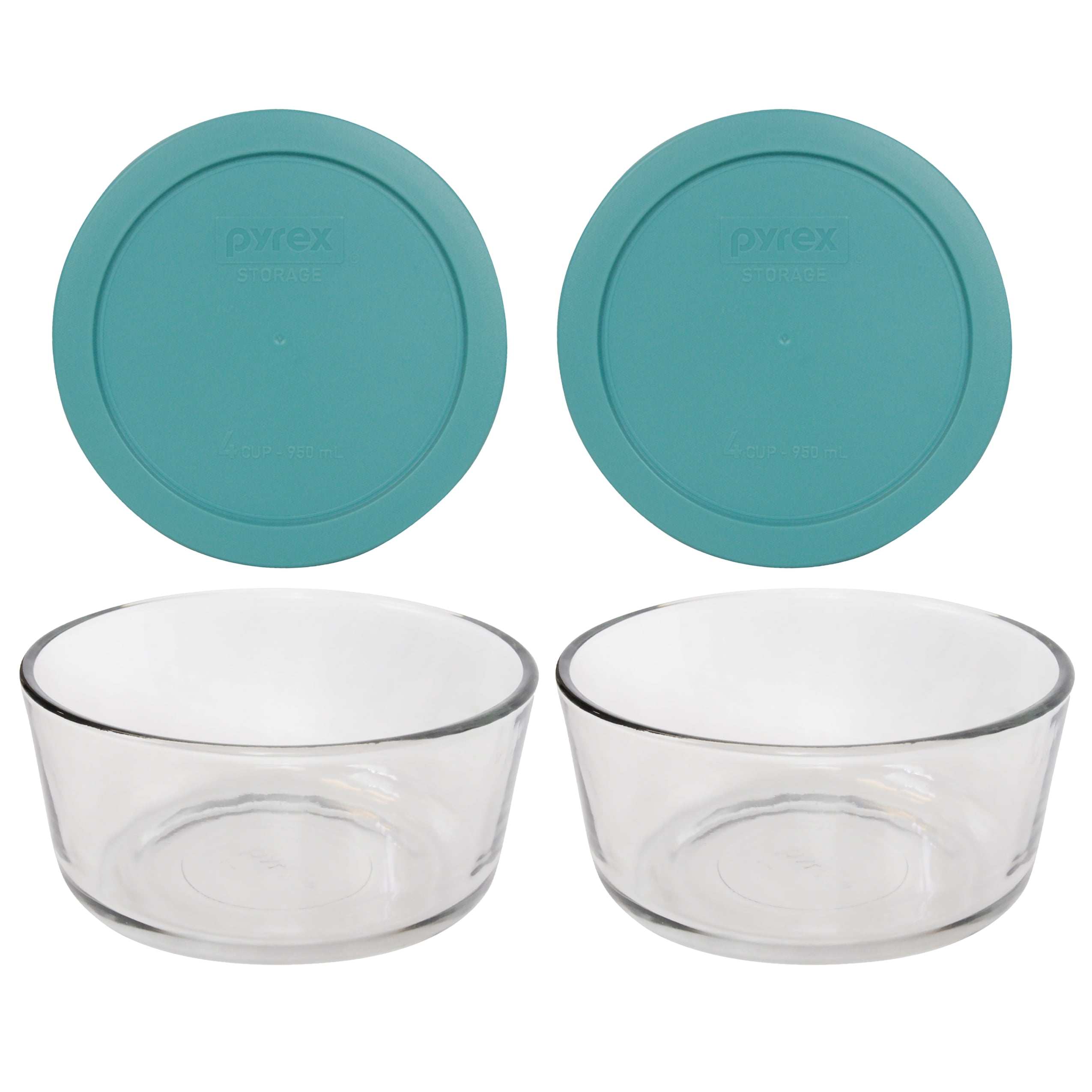 Pyrex (2) 7201 4-Cup Clear Glass Storage Bowls and (2) 7201-PC ...