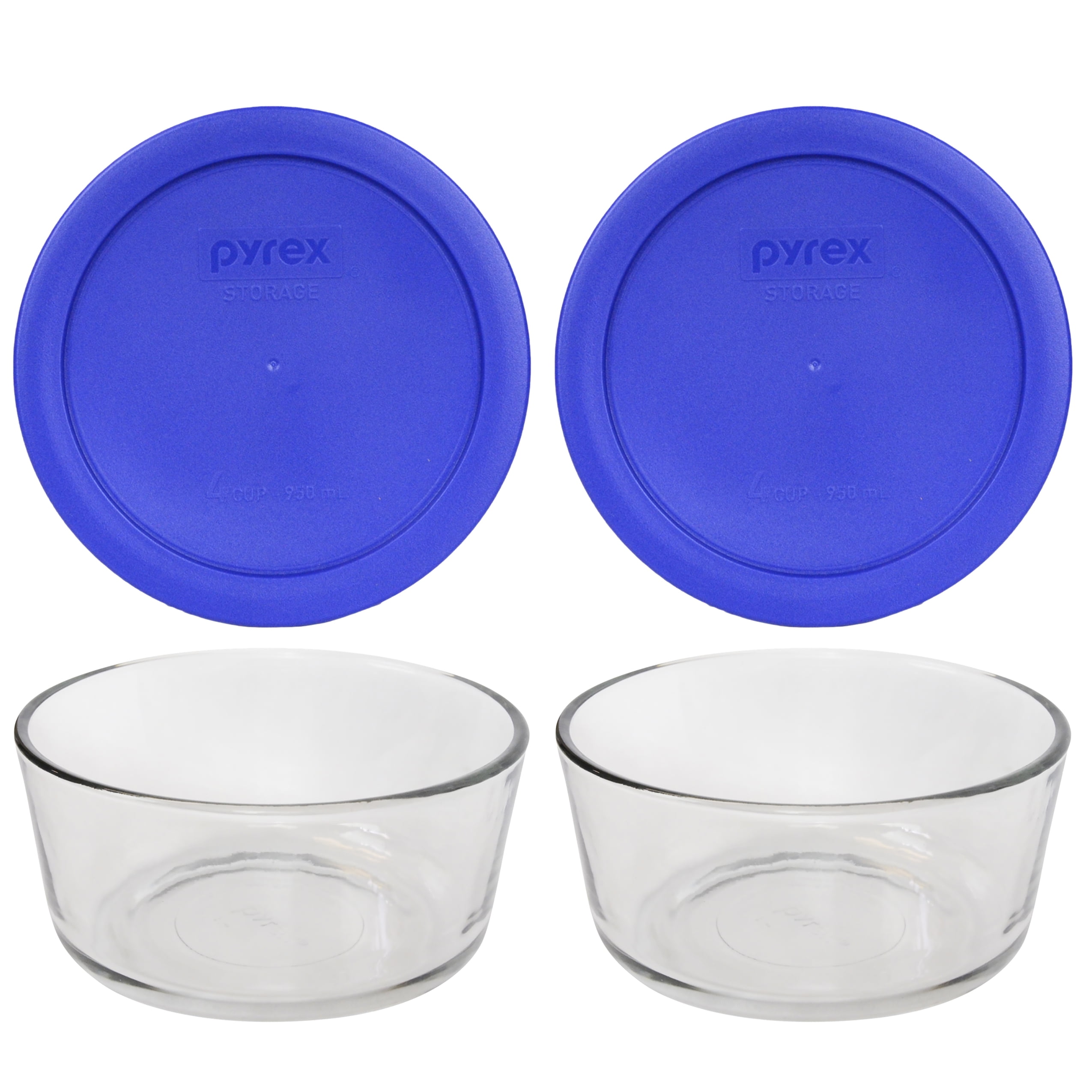 Pyrex (2) 7201 4-Cup Glass Food Storage Bowls and (2) 7201-PC Cadet ...