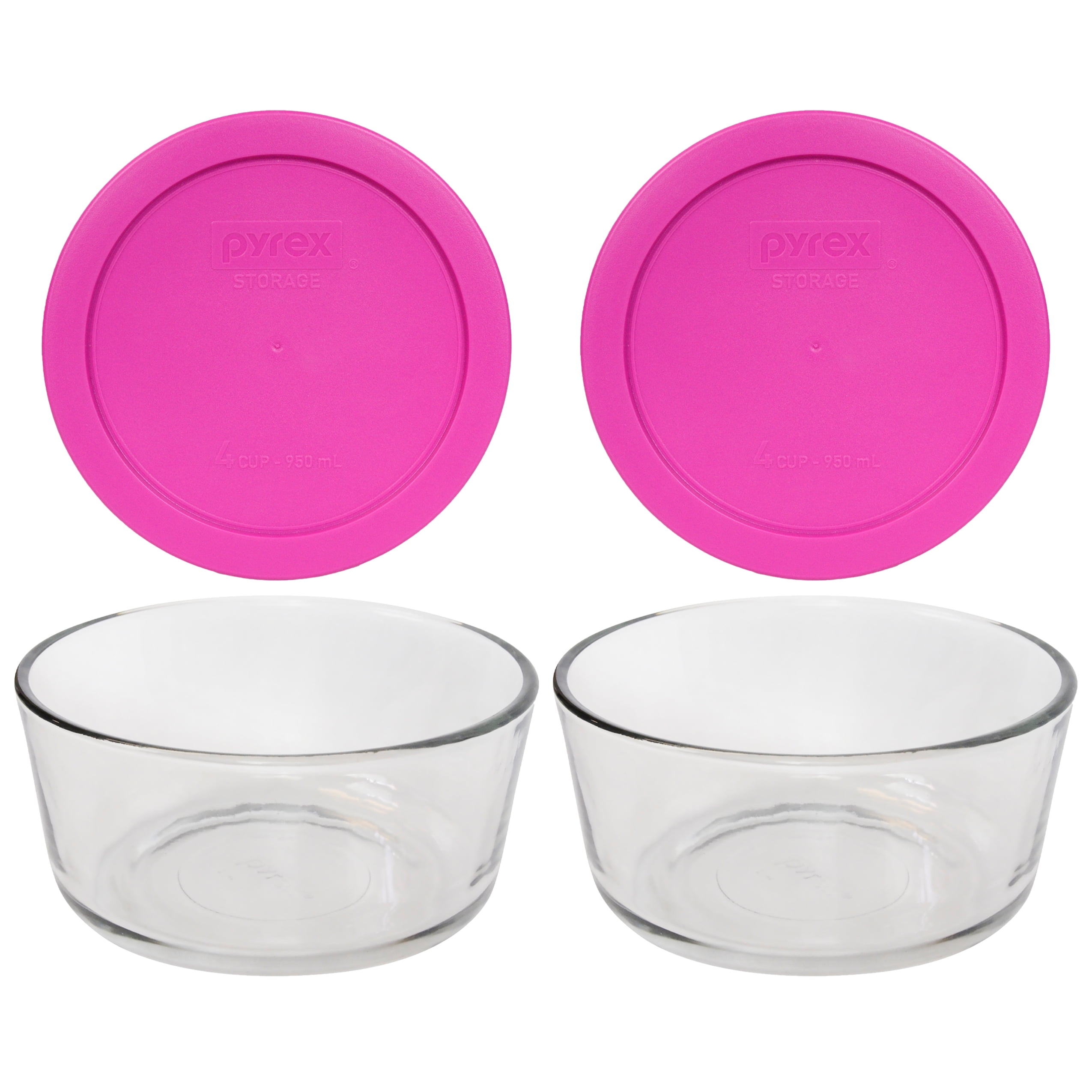 Pyrex 4-Cup Glass Storage Mixing Bowls With Berry Pink Plastic Lids ...