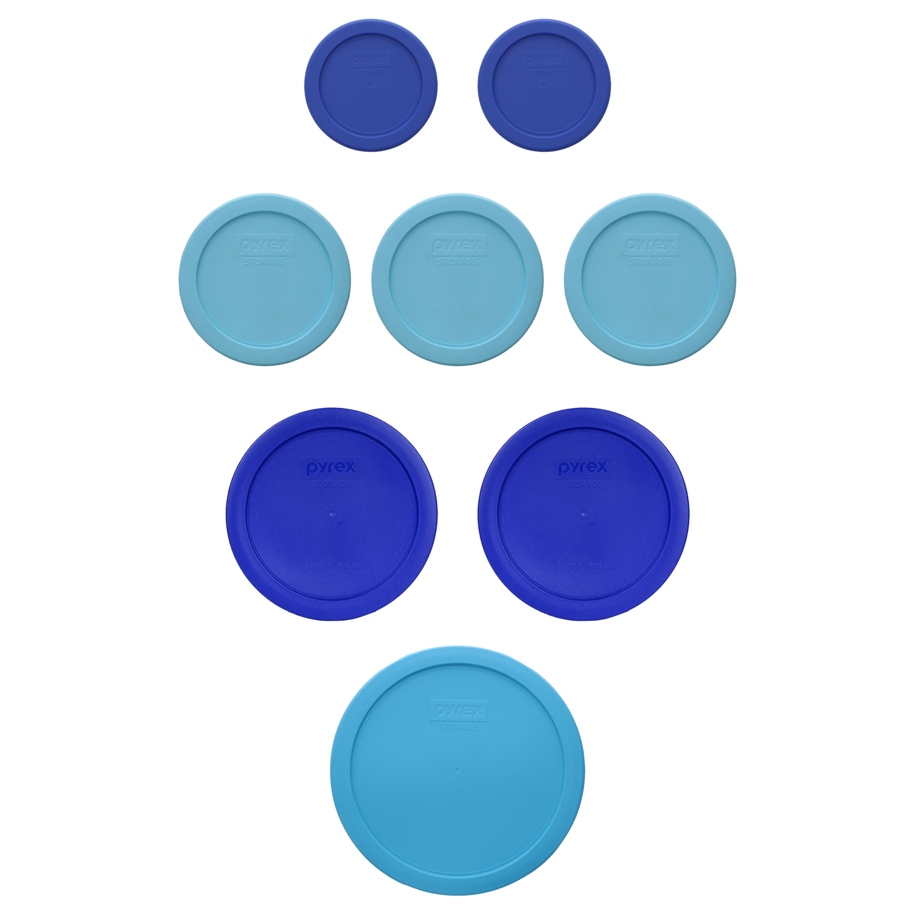 Pyrex (2) 7202-PC 1 Cup Amparo Blue Lids and (3) 7200-PC 2 Cup Splash ...