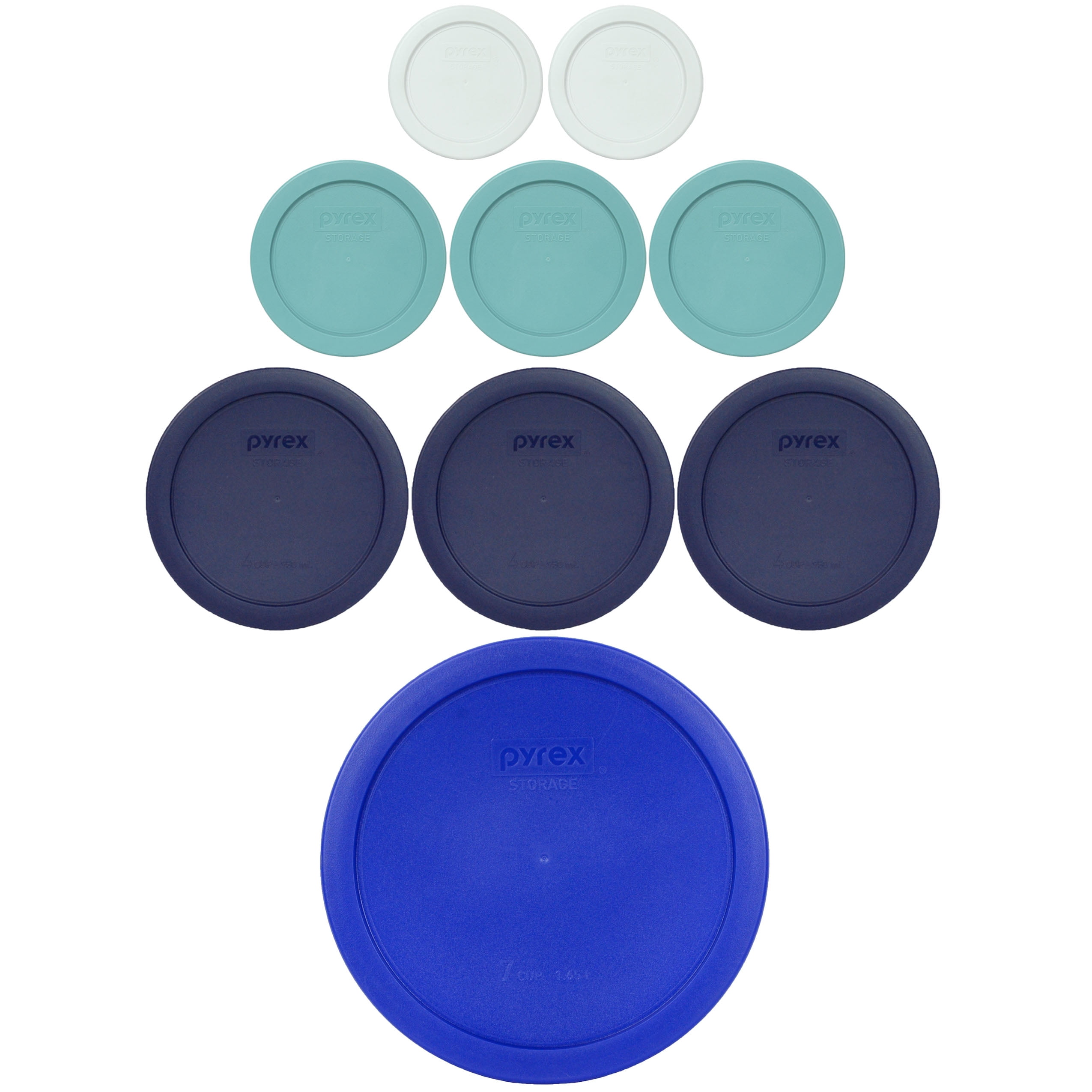 Pyrex (2) 7202-PC White, (3) 7200-PC Turquoise, (3) 7201-PC Blue, and ...