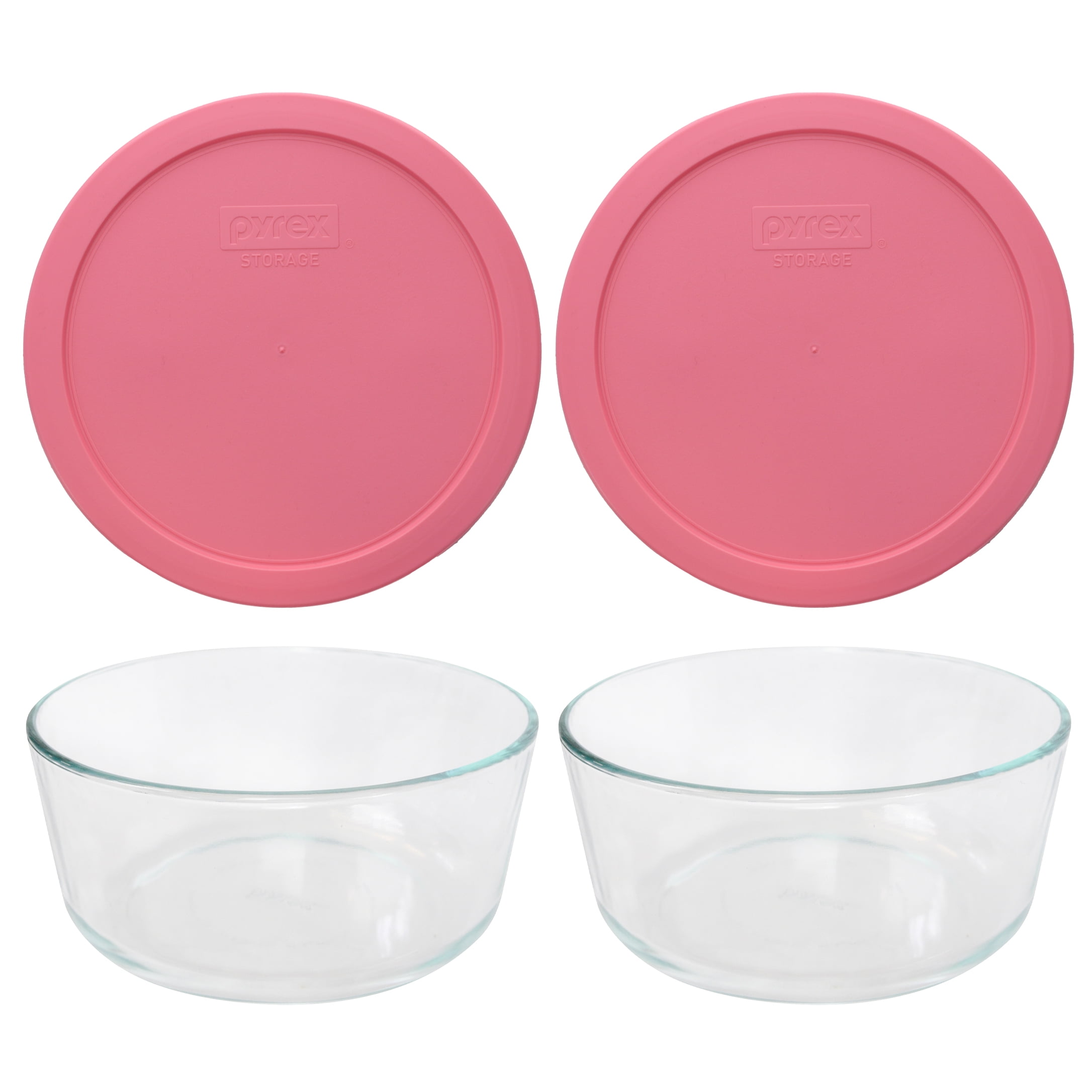 Pyrex (2) 7203 7-Cup Glass Bowls & (2) 7402-PC Retro Pink Pantone Lids ...