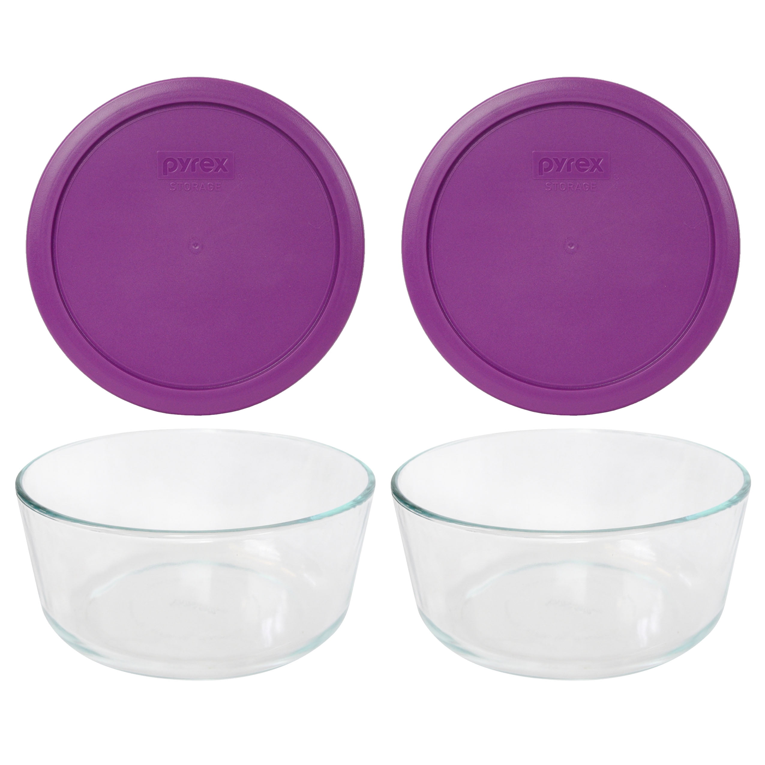 Pyrex (2) 7203 7-Cup Glass Food Storage Bowls and (2) 7402-PC Thistle ...
