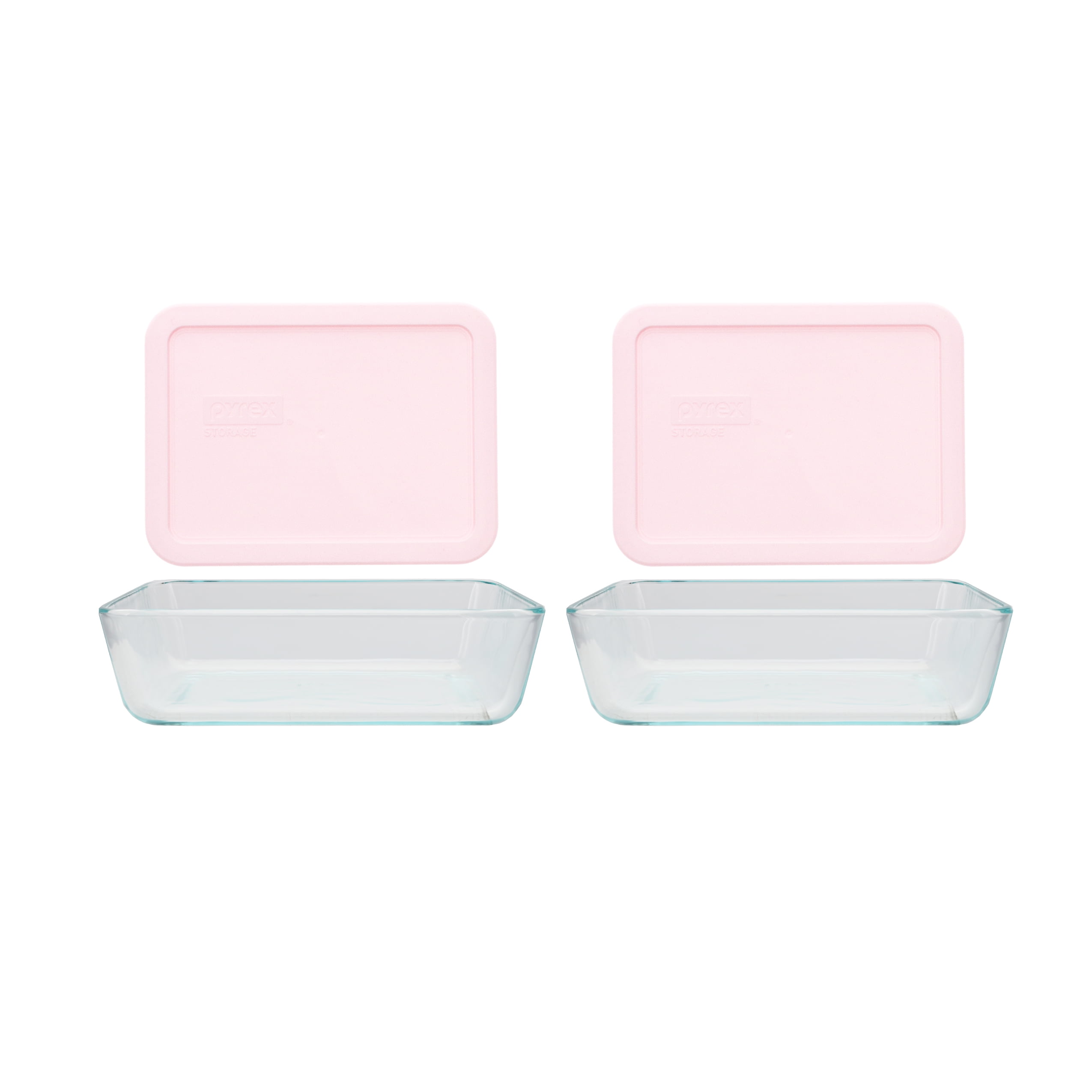 Pyrex (2) 7210 3-Cup Clear Glass Rectangular Dishes with (2) 7210-PC 3 ...