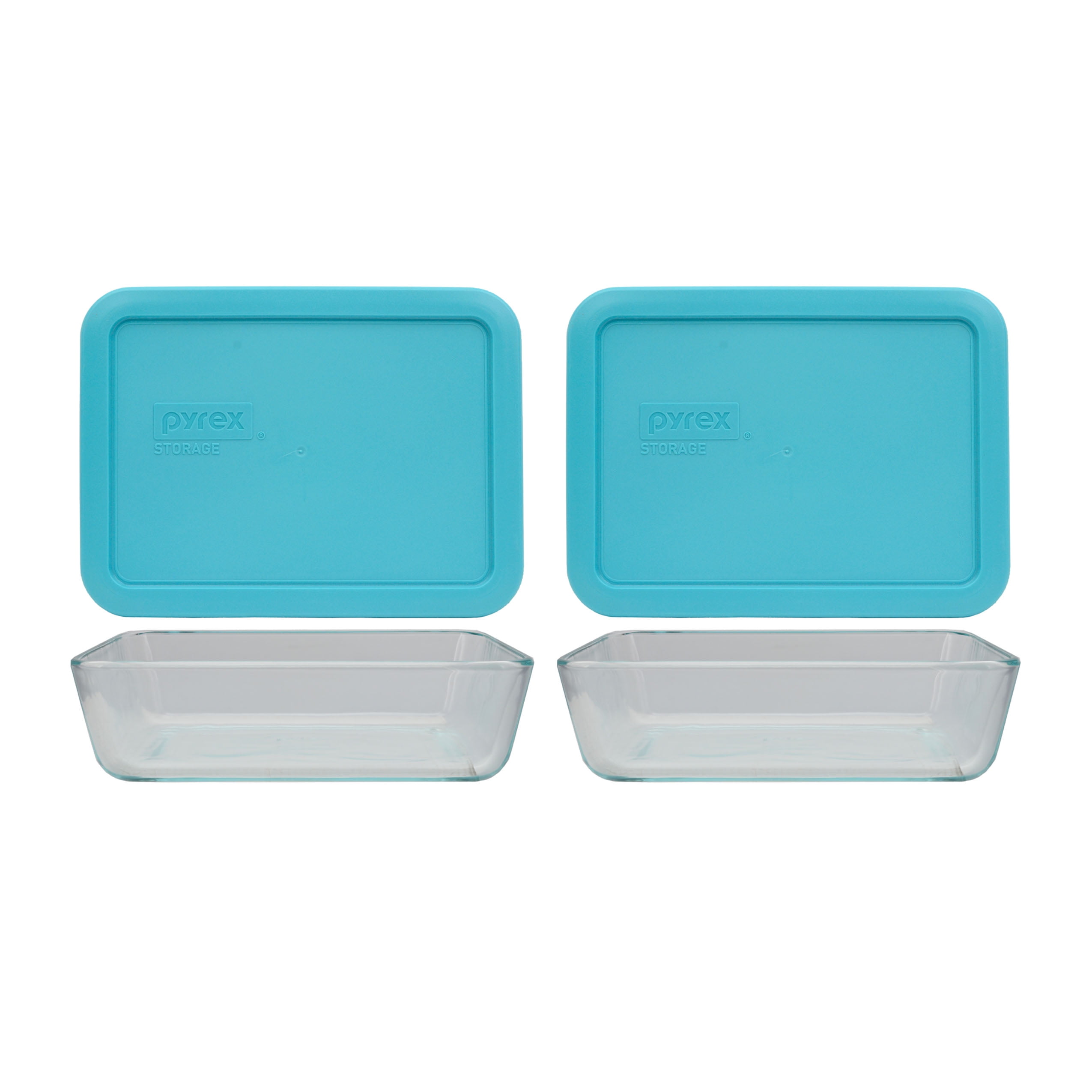 Pyrex (2) 7210 3-Cup Glass Dishes & (2) 7210-PC Surf Blue Lids ...