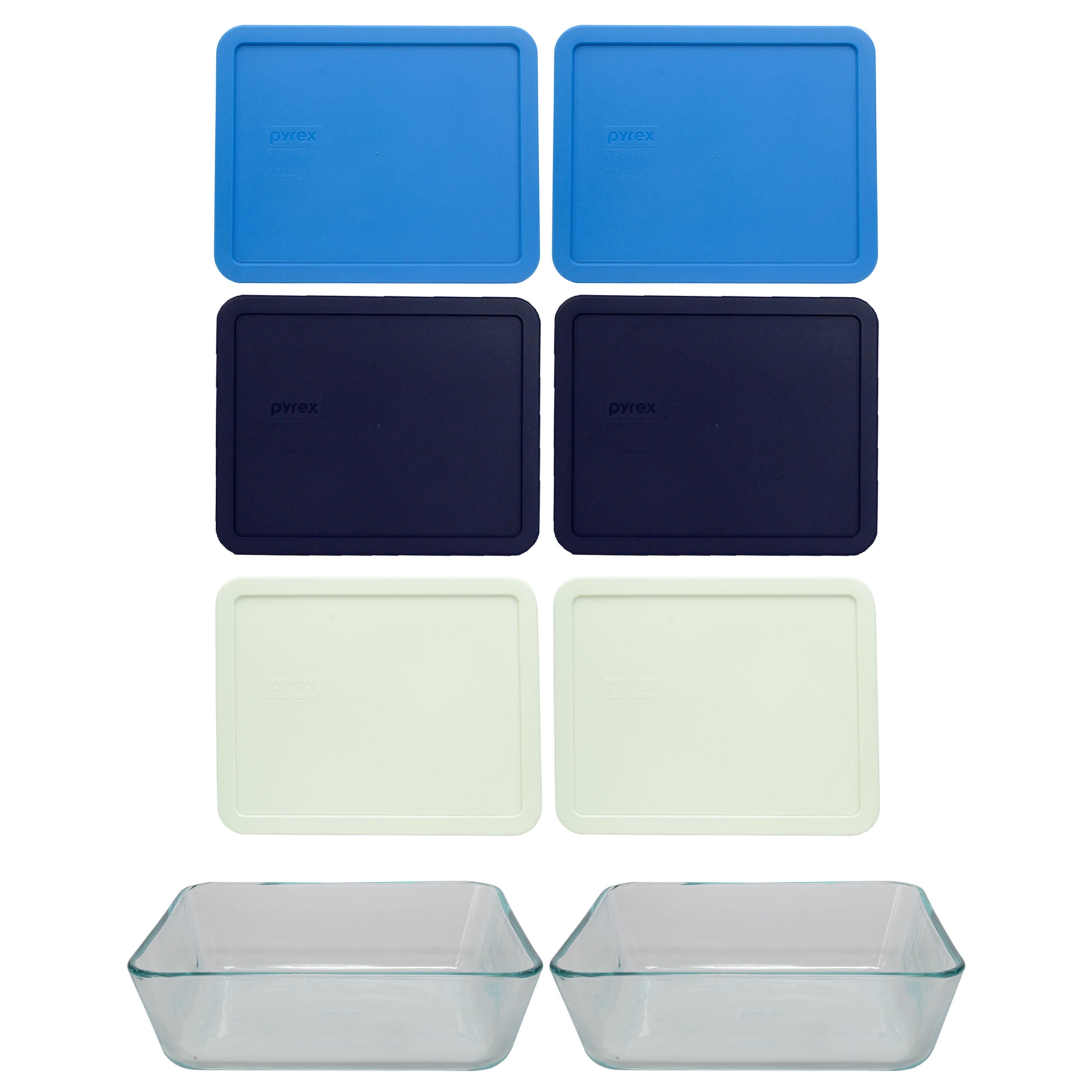 Pyrex (2) 7212 11-Cup Glass Dish & (2) 7212-PC White Lids, (2) 7212-PC ...