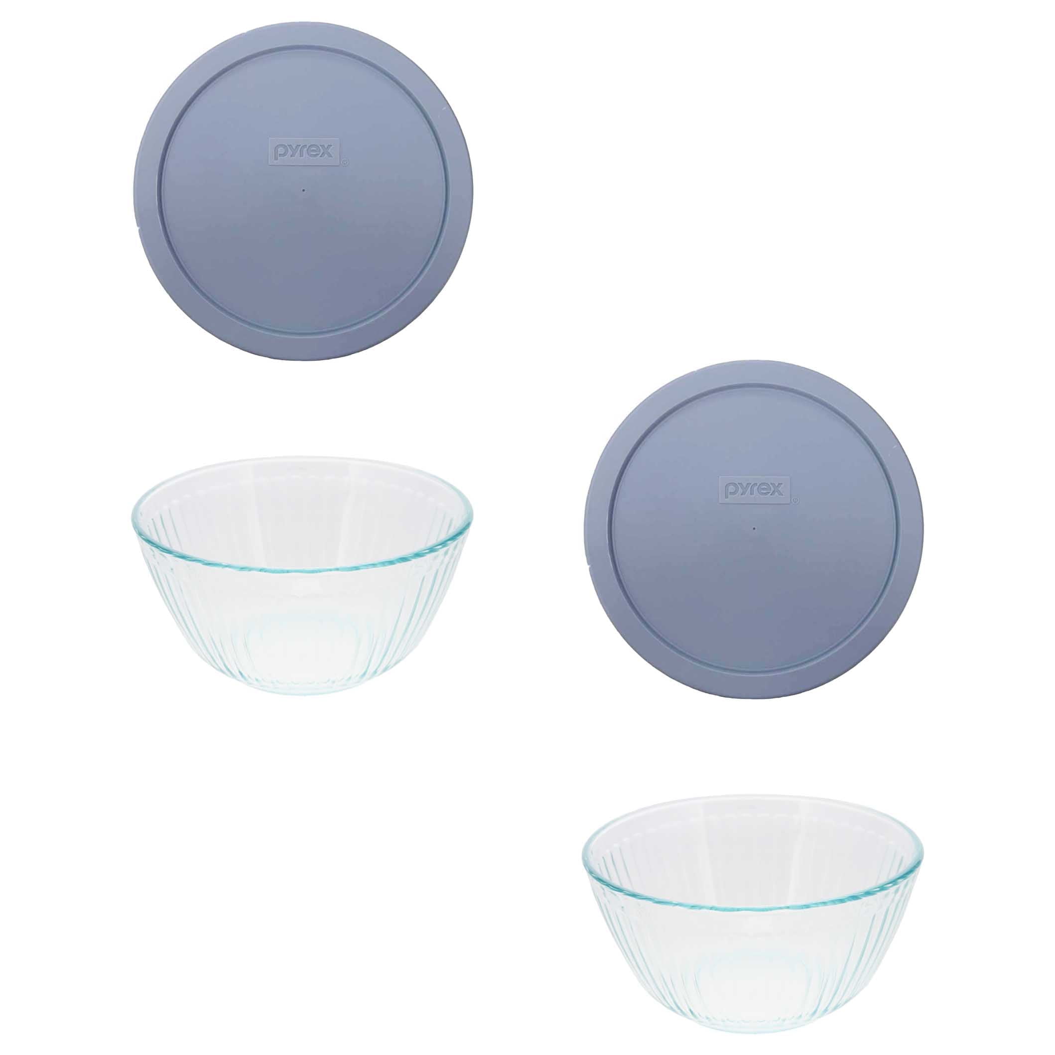 Pyrex (2) 7402 6-Cup/ 1.5L Sculpted Glass Mixing Bowls and (2) 7402-PC ...