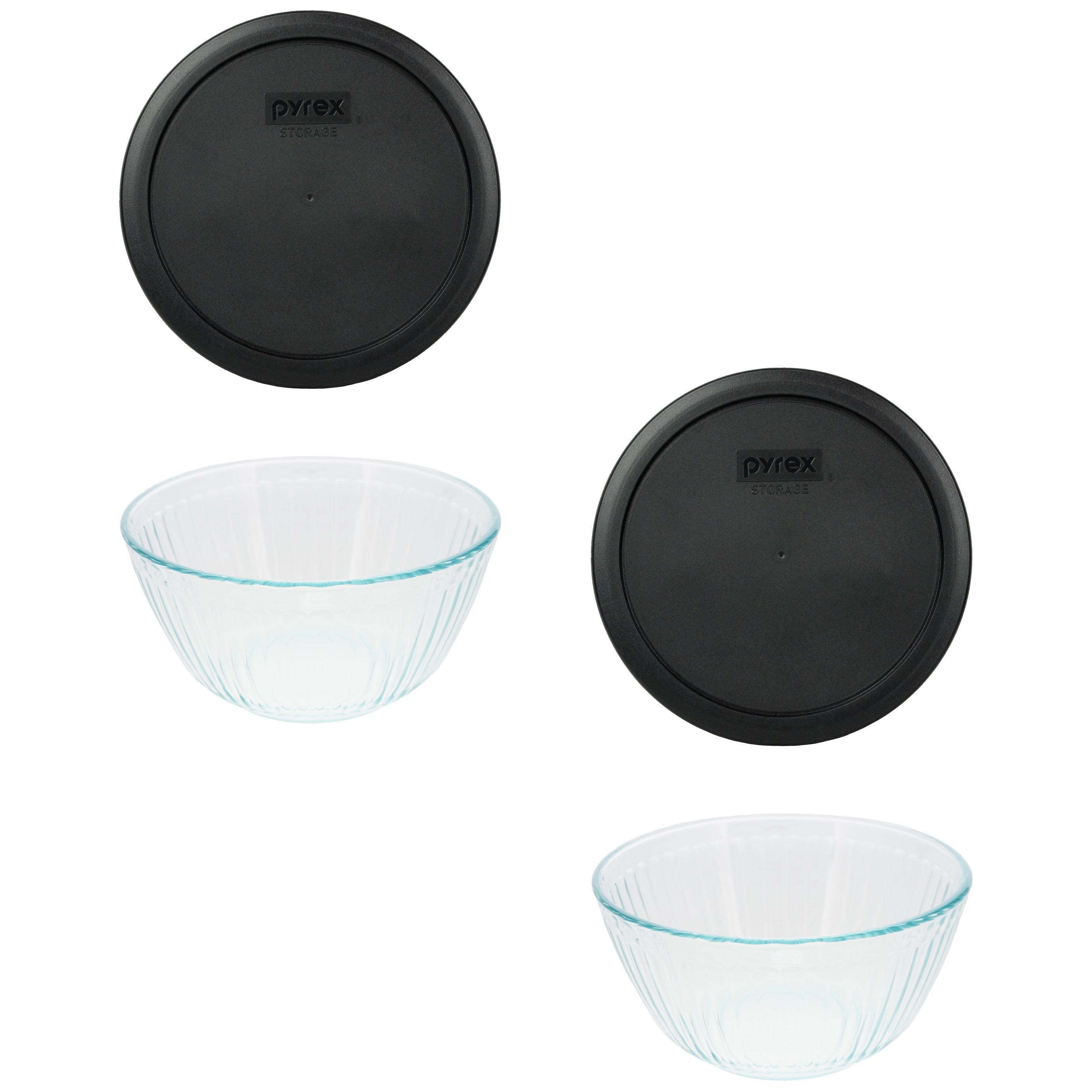 Pyrex (2) 7402 6-Cup Bowls and (2) 7402-PC 6/7 Cup Black Lids - Walmart.com