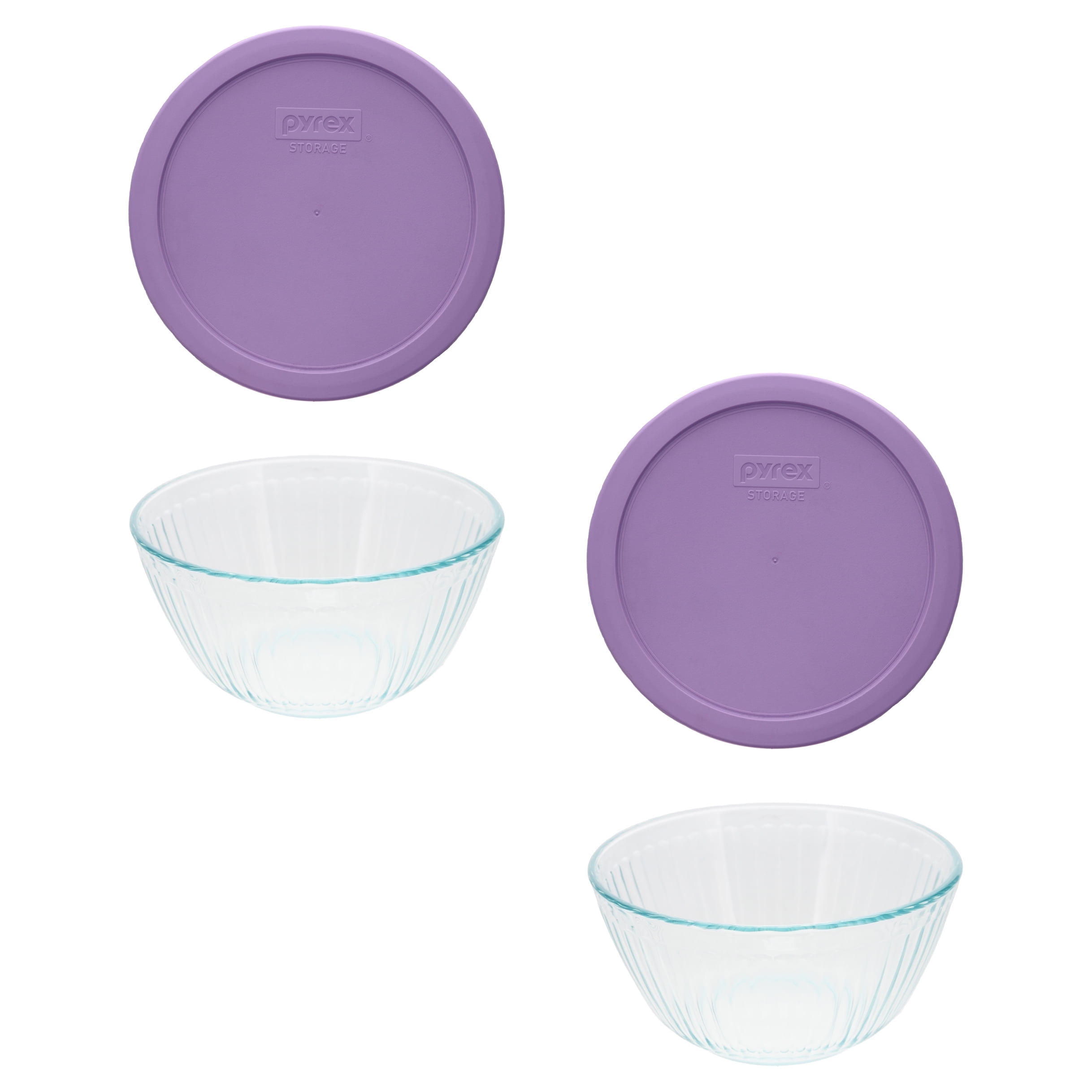 Pyrex (2) 7402 6-Cup Sculpted Glass Mixing Bowls and (2) 7402-PC 6/7 ...