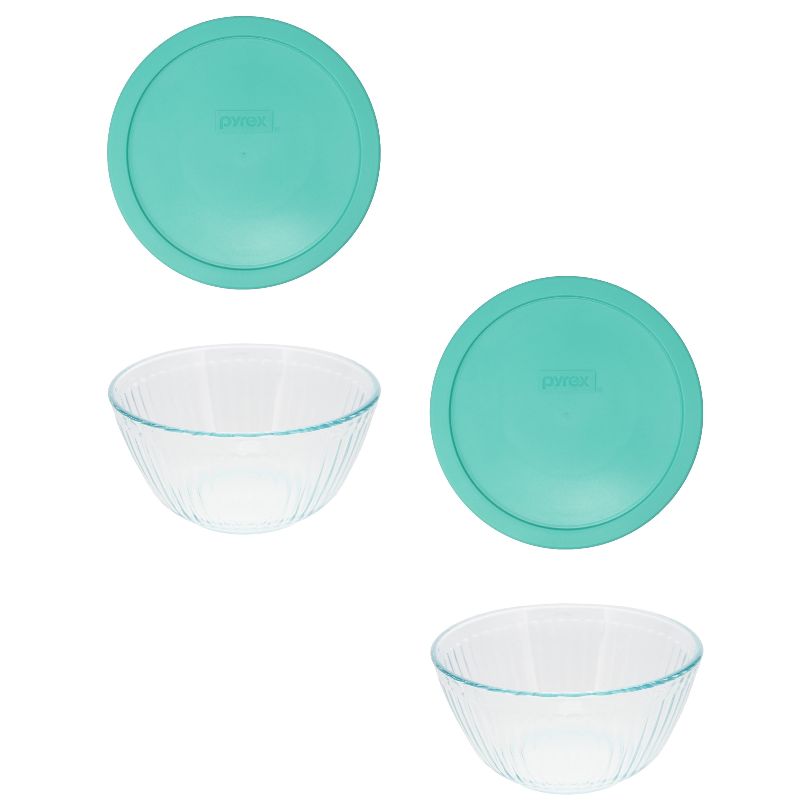 Pyrex (2) 7402 6-Cup Sculpted Glass Mixing Bowls and (2) 7402-PC 6/7 ...