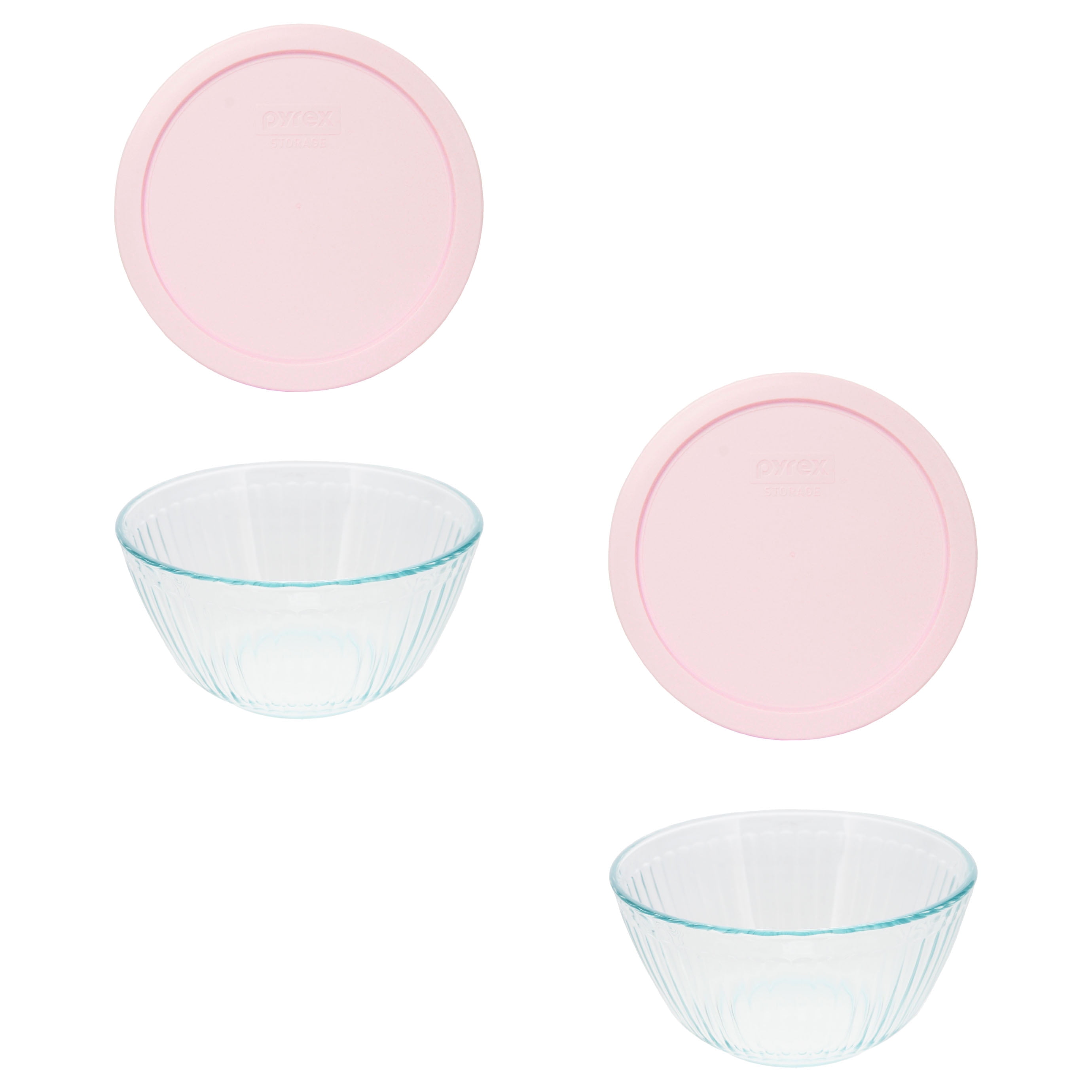 Pyrex (2) 7402 6-Cup Sculpted Glass Mixing Bowls and (2) 7402-PC 6/7 ...