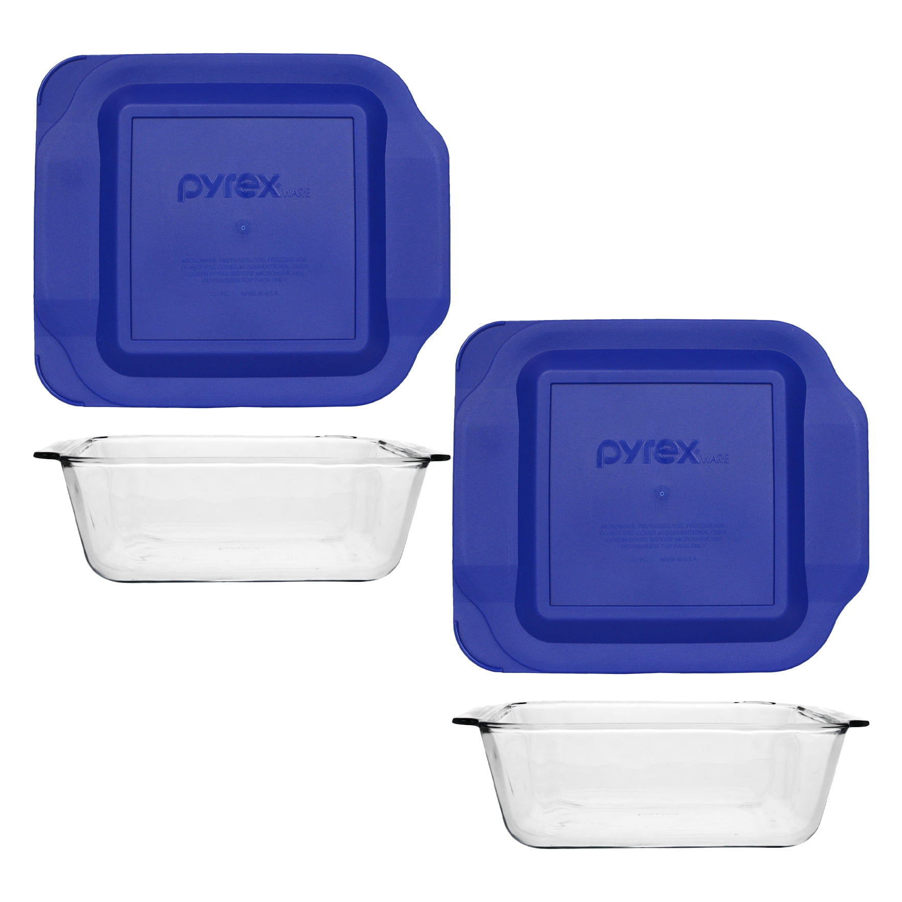 Pyrex 222-D 2.5Qt Deep Glass Baking Dish & 222-PC 2qt Blue Lid (2-Pack ...