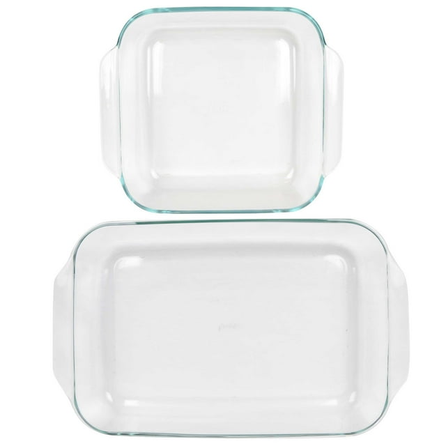 Pyrex 233 3Qt Rectangle and 222 2Qt Square Clear Glass Baking Dishes ...