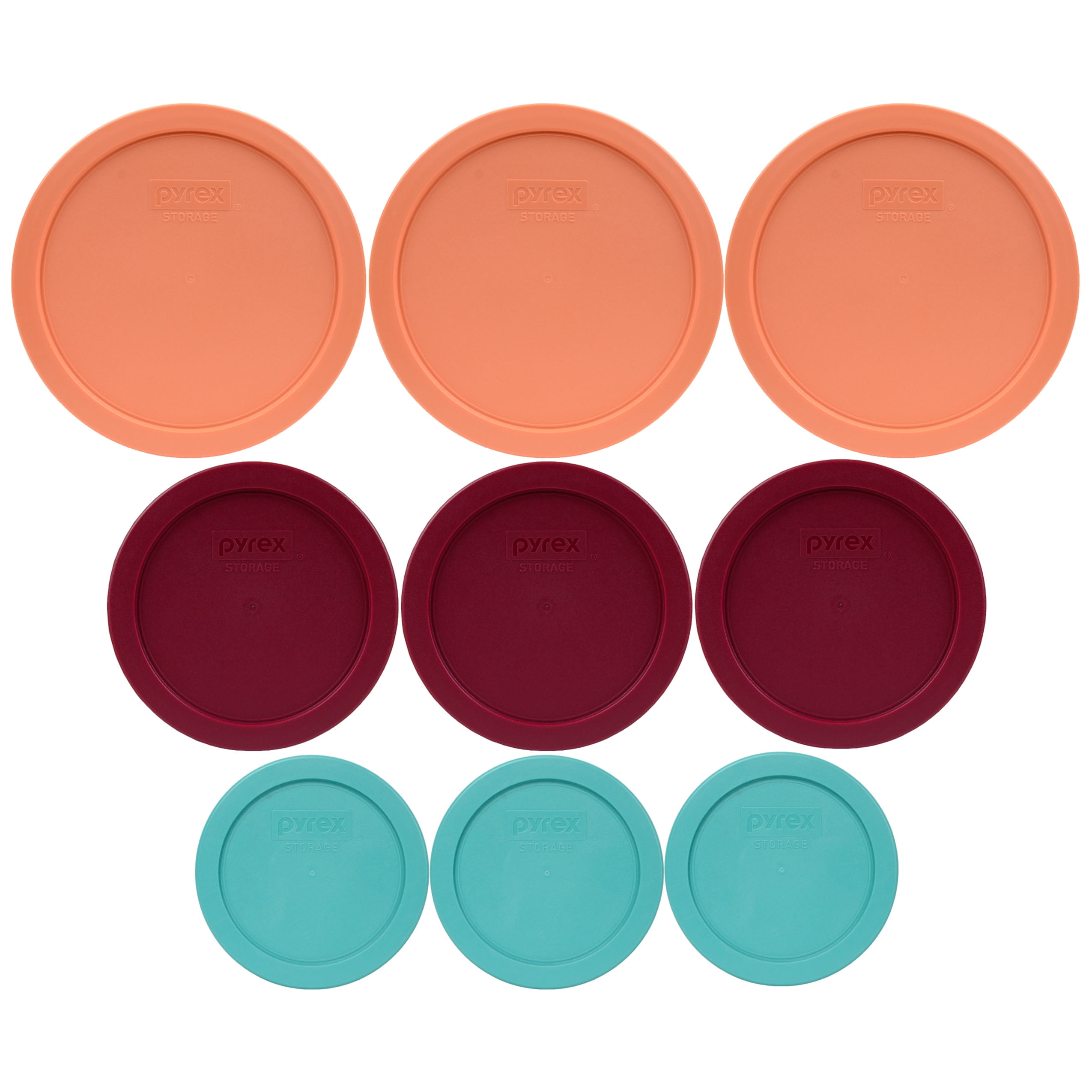 Pyrex (3) 7200-PC Turquoise, (3) 7201-PC Sangria Red, & (3) 7402-PC ...