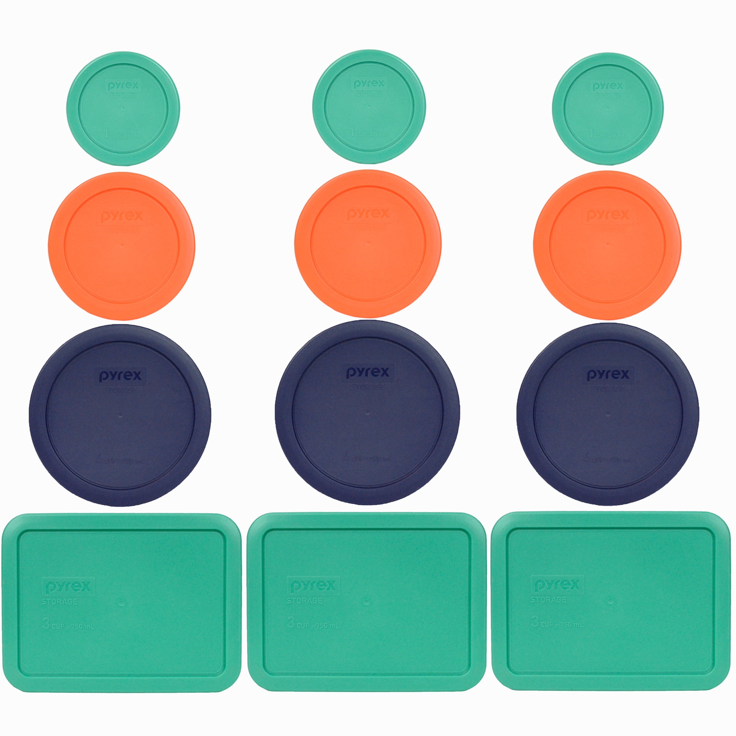 Pyrex Assorted Set Covers: (3) 7202-PC, (3) 7200-PC, (3) 7201-PC, (3 ...