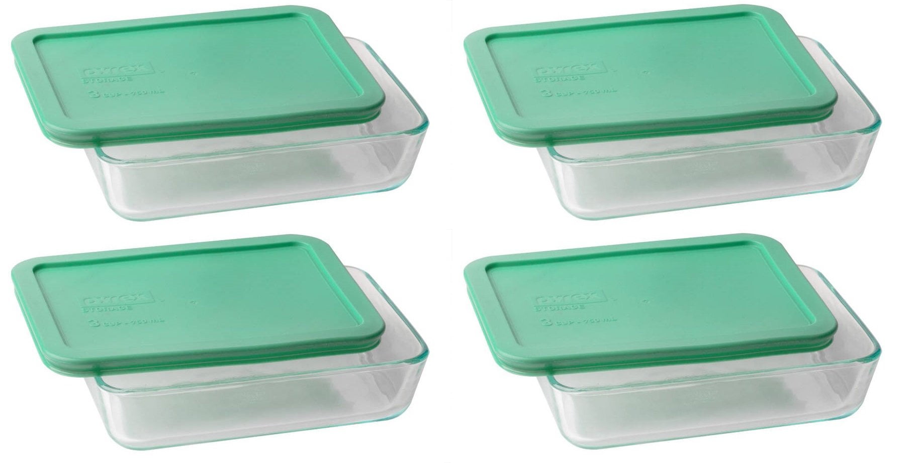 Pyrex 3-cup Rectangle Glass Food Storage Set Container (Pack of 4 ...