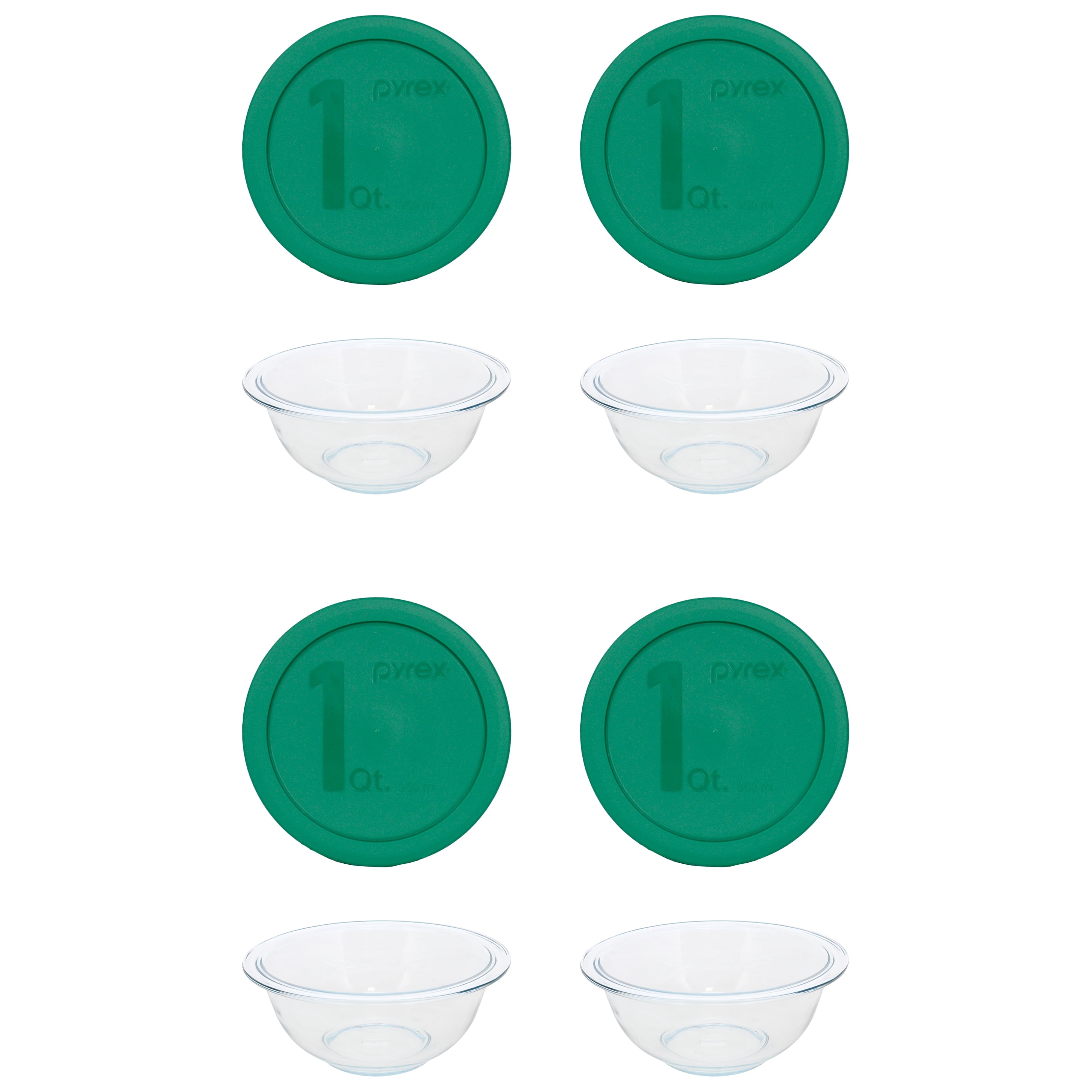 Pyrex (4) 322 1qt Glass Mixing Bowls and (4) 322-PC 1qt Green Mixing ...
