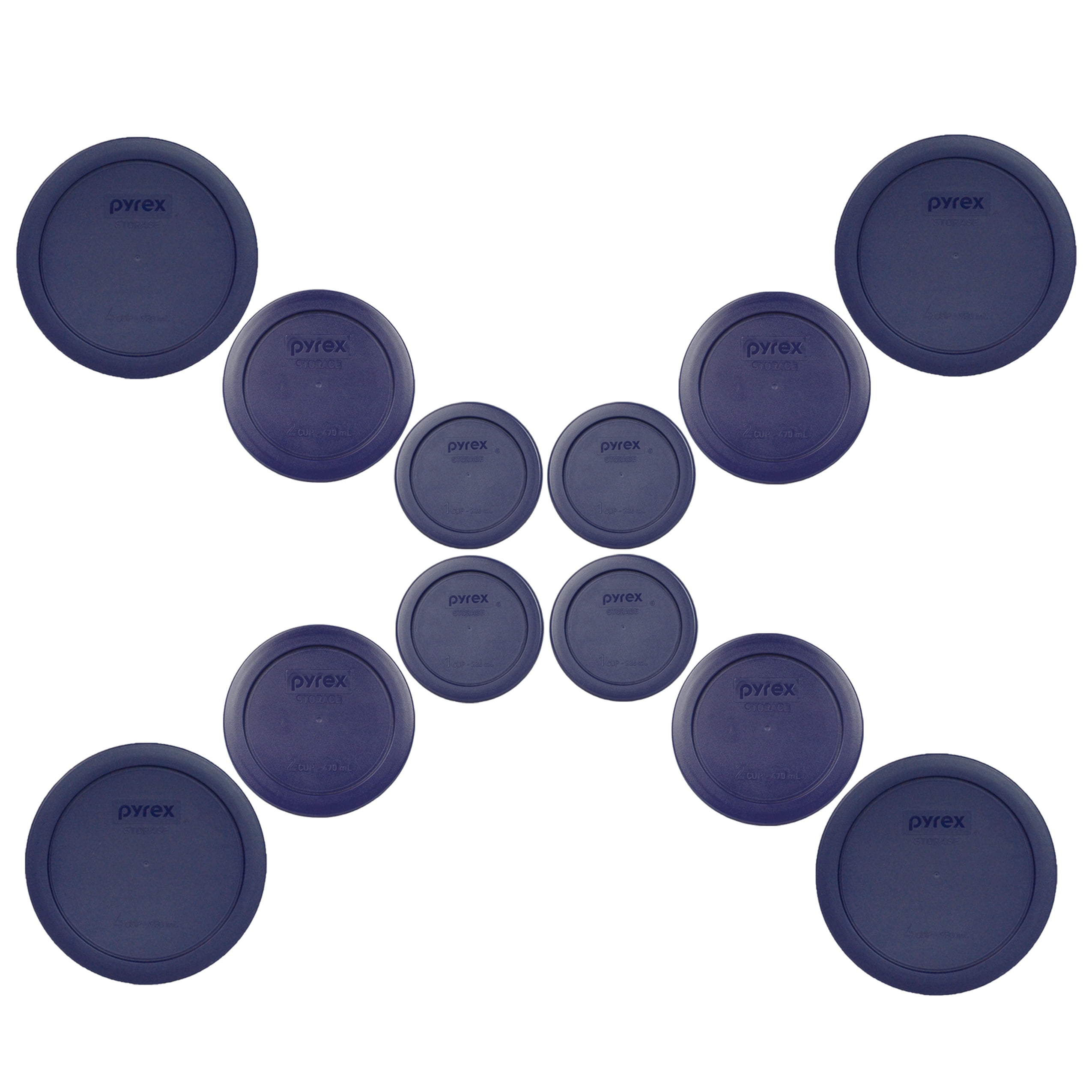 Pyrex (4) 7200-PC 2-Cup, (4) 7201-PC 4-Cup, and (4) 7202-PC 1-Cup Round ...